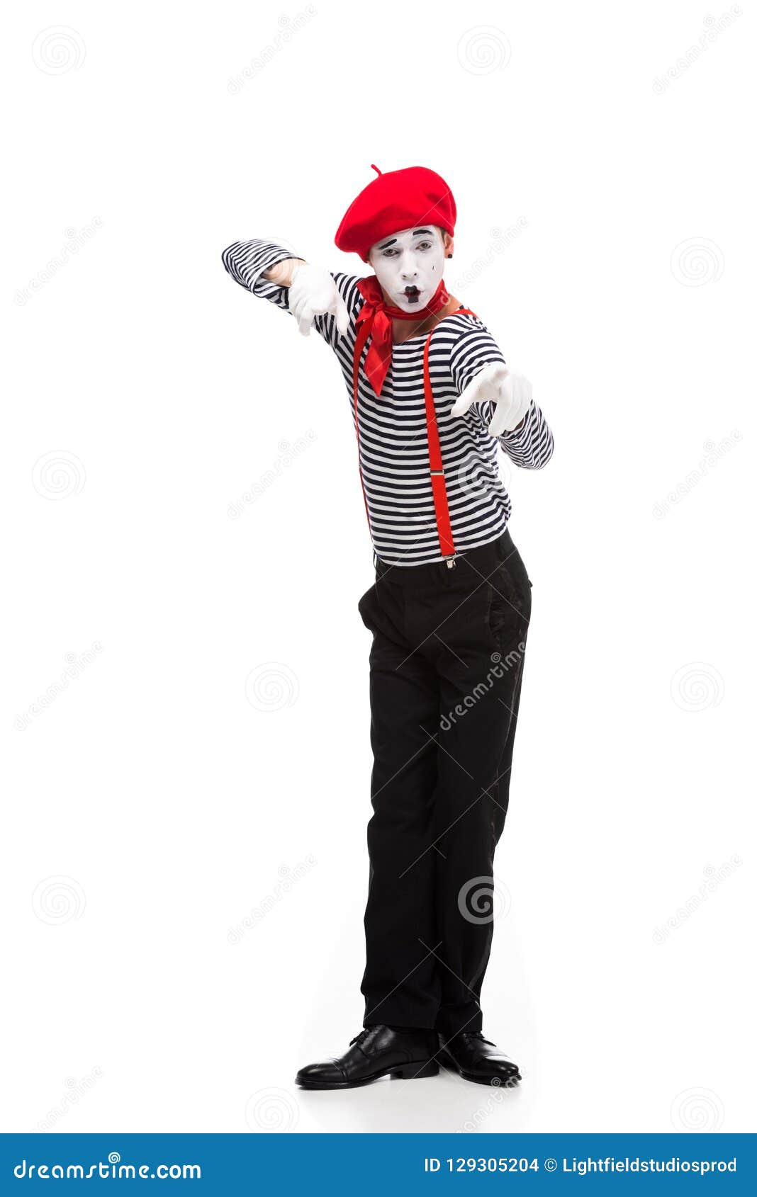Mime Pointing on Camera Isolated Stock Photo - Image of alone, gesture ...