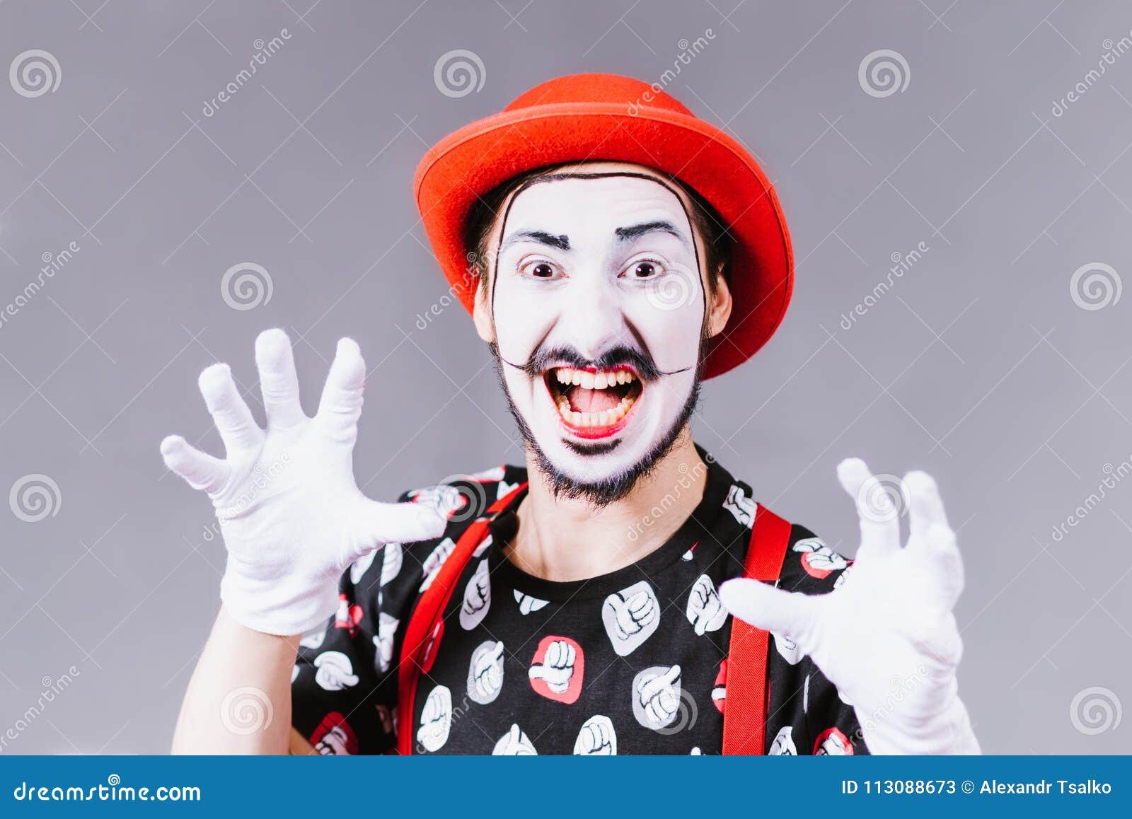 Cheerful Mime Posing and Grimacing in the Studio Stock Image - Image of ...