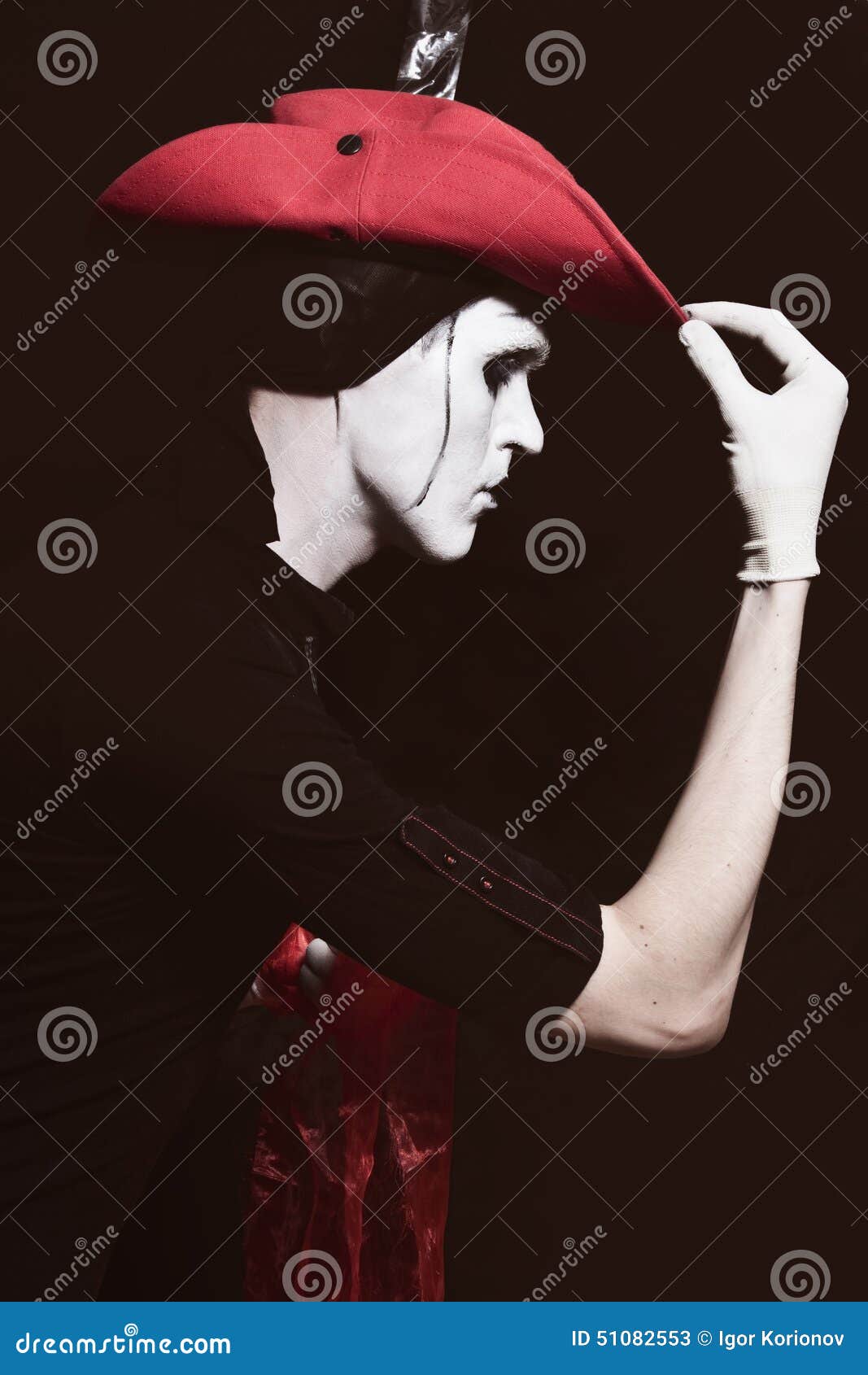 Mime in a red cowboy hat stock image. Image of paint - 51082553