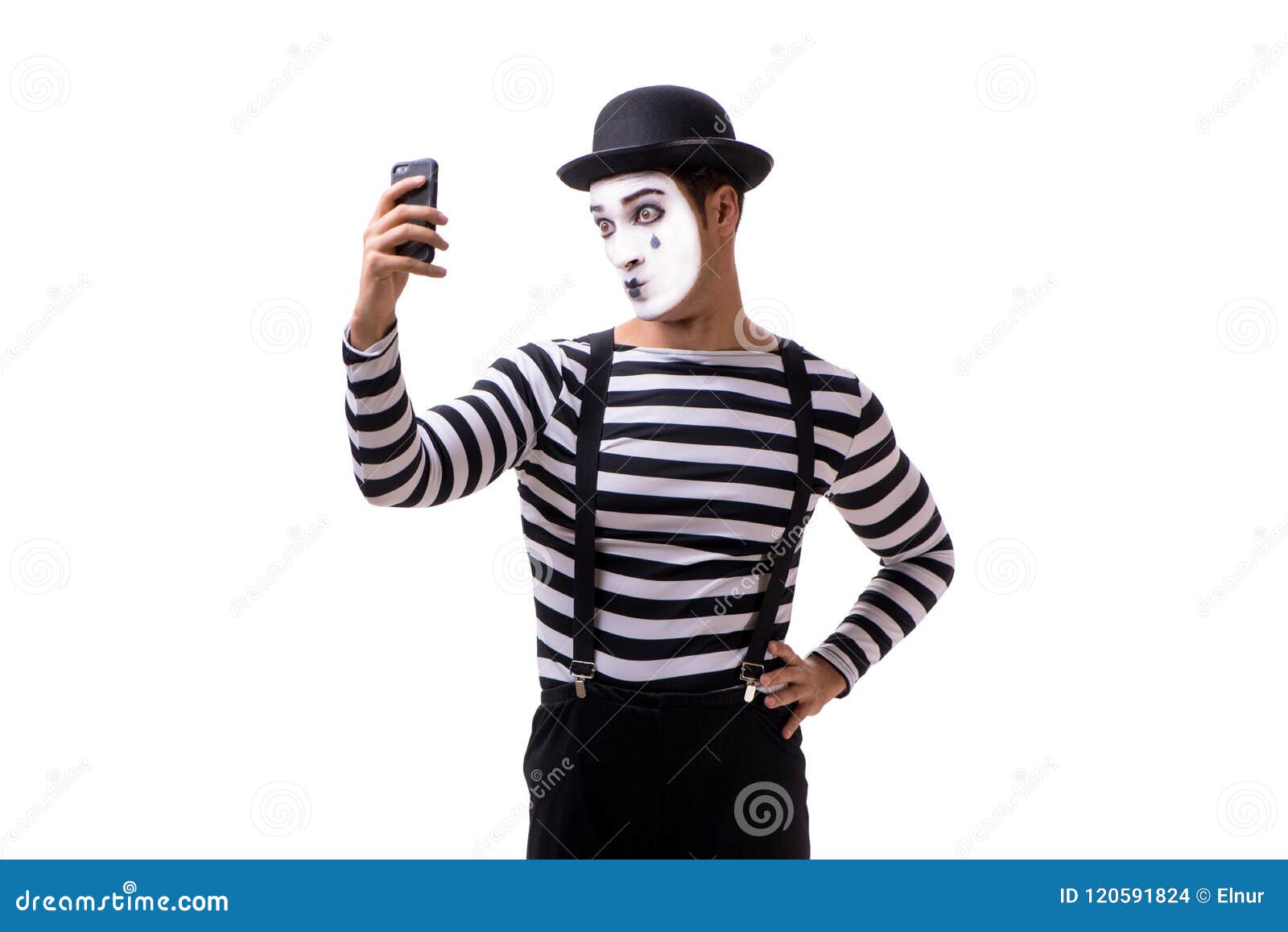The Mime with Smartphone Isolated on White Background Stock Photo ...