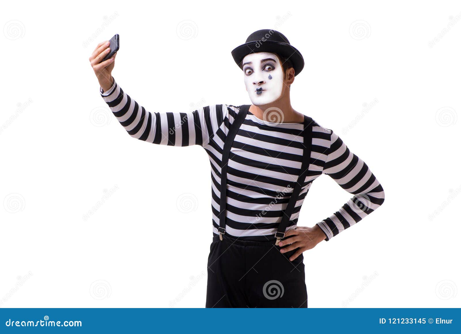 The Mime with Smartphone Isolated on White Background Stock Image ...