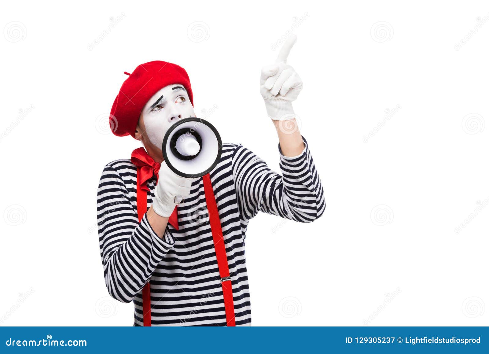 Mime Speaking in Megaphone and Pointing Up Stock Image - Image of ...