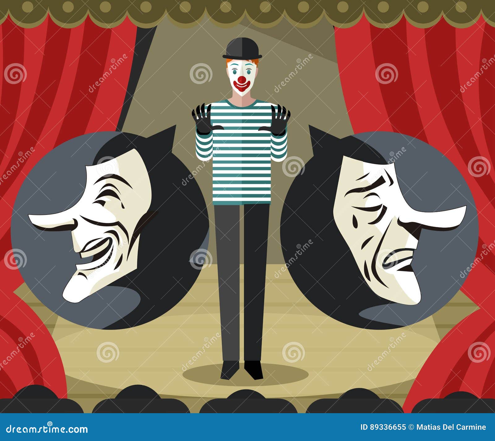 Mime Happy Emotion Avatar. Pantomime Merry Emoji. Mimic Face. Vector ...