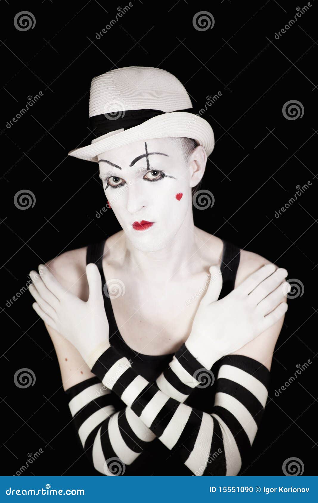 Mime in Striped Gloves and White Hat Stock Photo - Image of pantomime ...