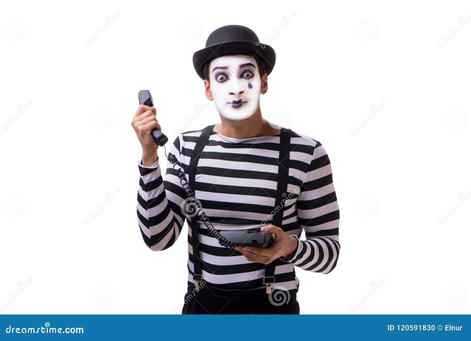 The Mime with Telephone Isolated on White Background Stock Photo ...