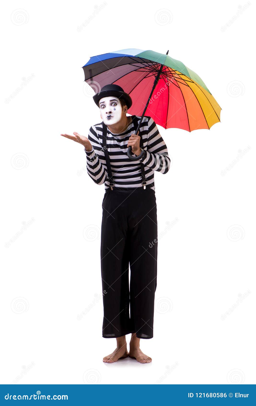 The Mime with Umbrella Isolated on White Background Stock Photo - Image ...