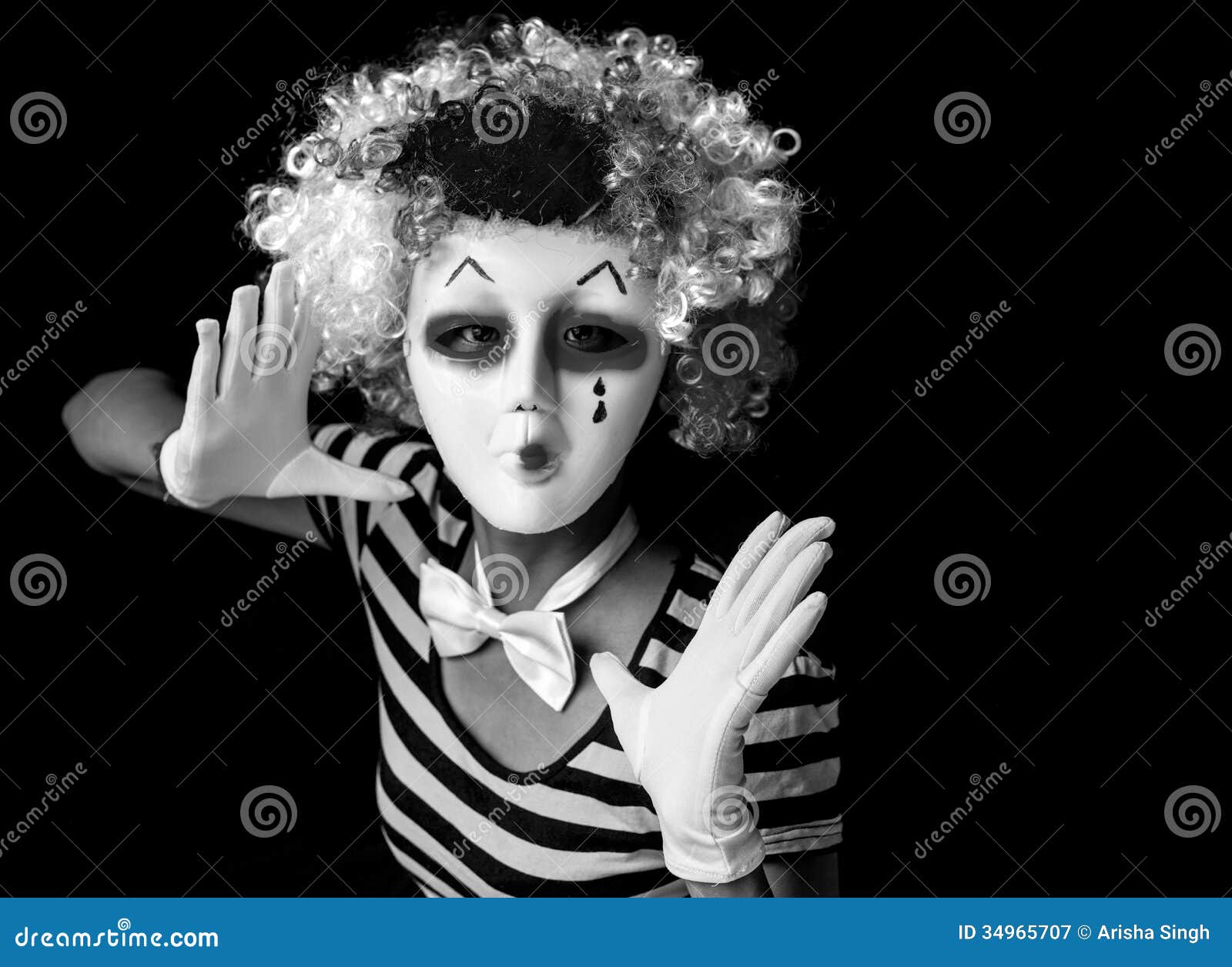 Mime Wearing Mask and Clown Wig Stock Image - Image of fashion, face ...