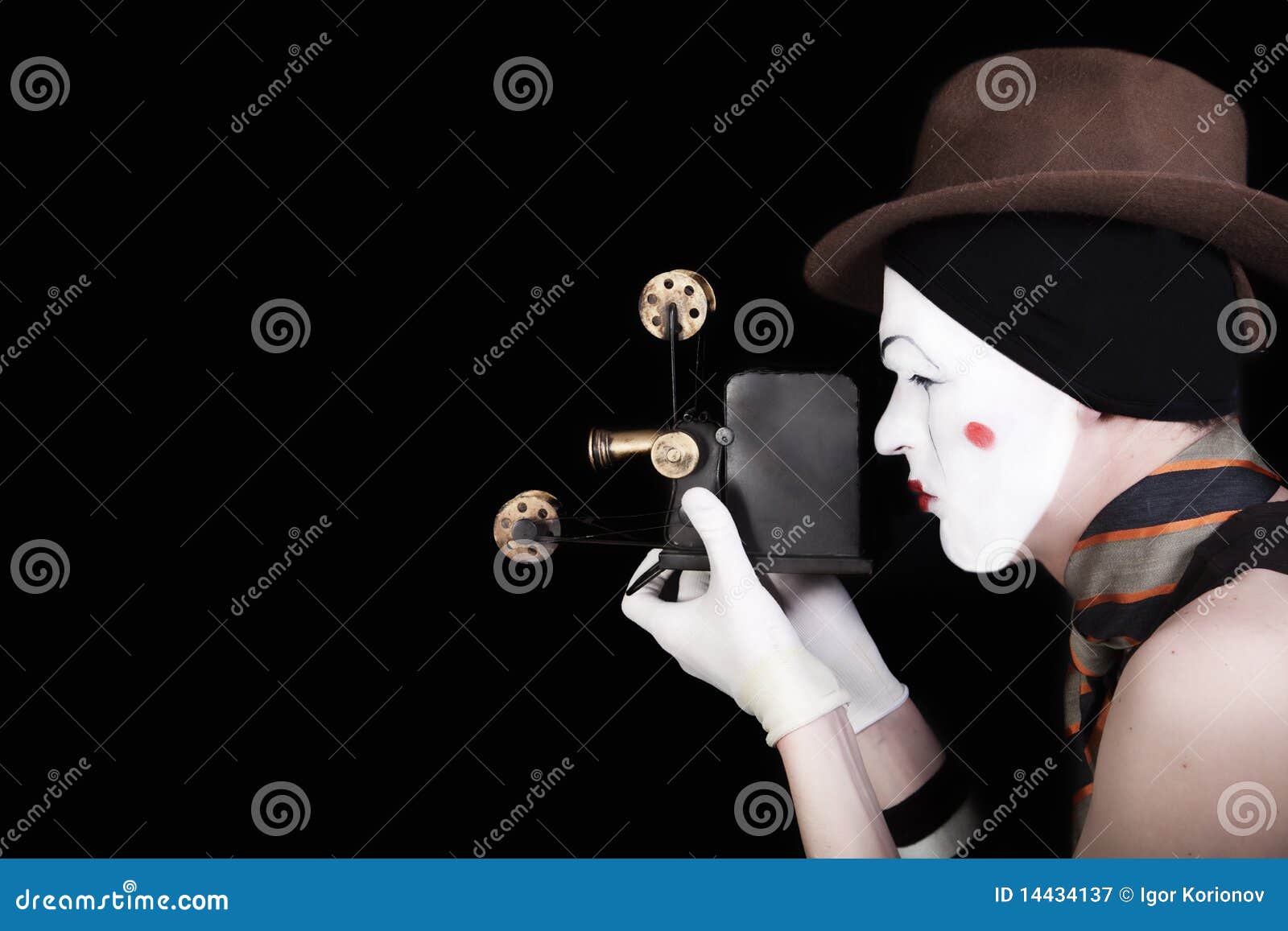 Mime in White Gloves and Brown Hat with Camera Stock Image - Image of ...
