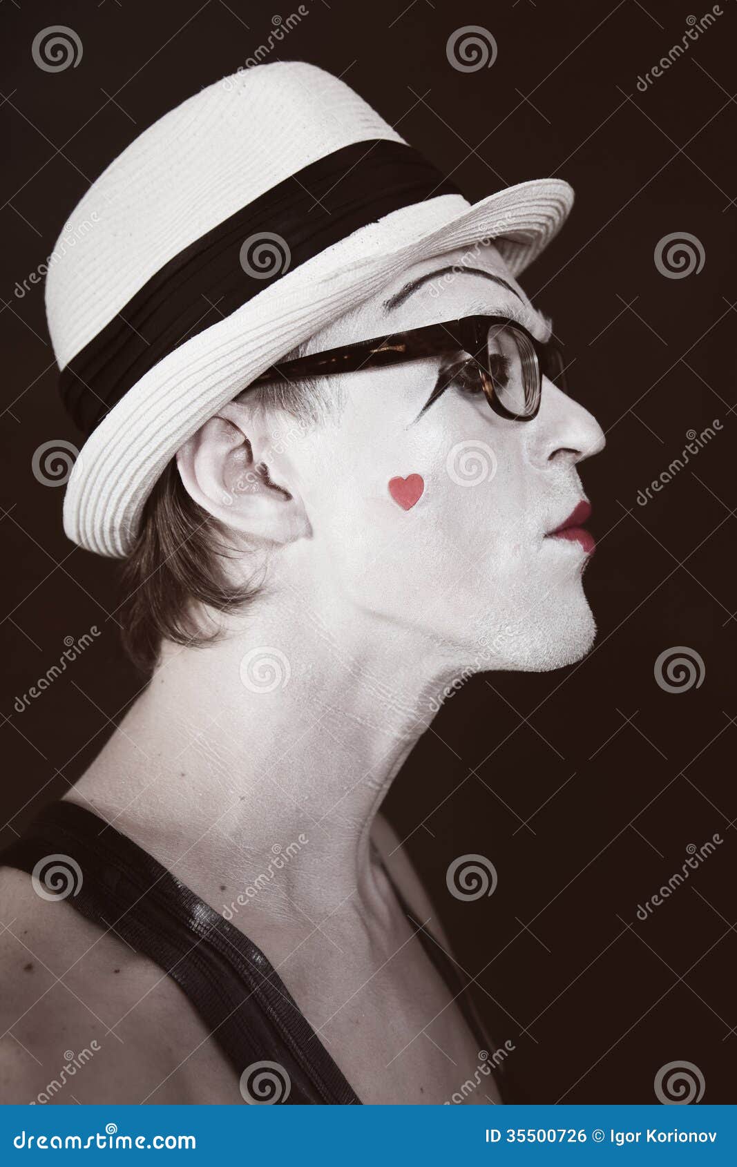 Mime in White Hat and Glasses Close Up Stock Photo - Image of white ...