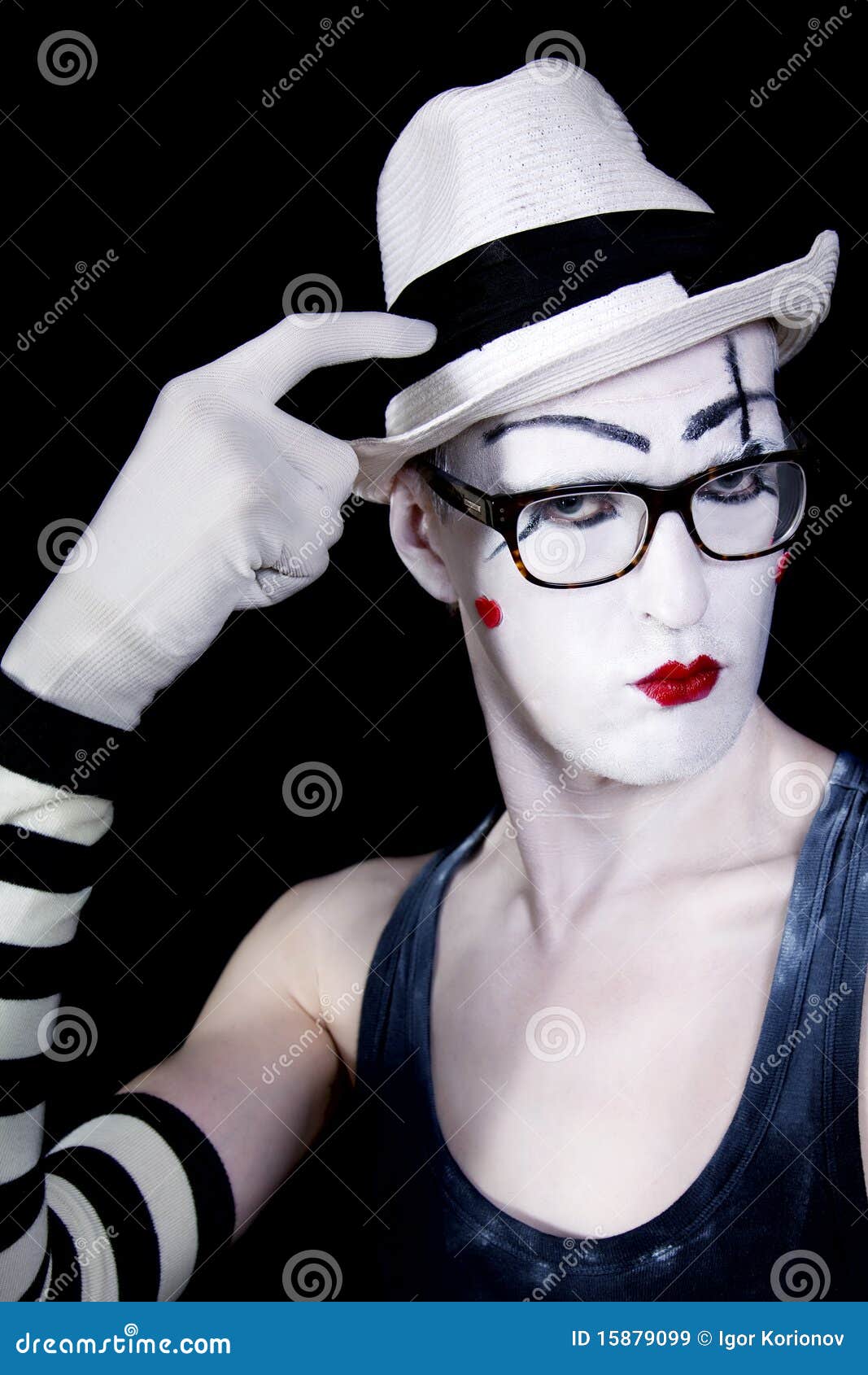 Mime in White Hat Glasses and Gloves Stock Image - Image of black ...