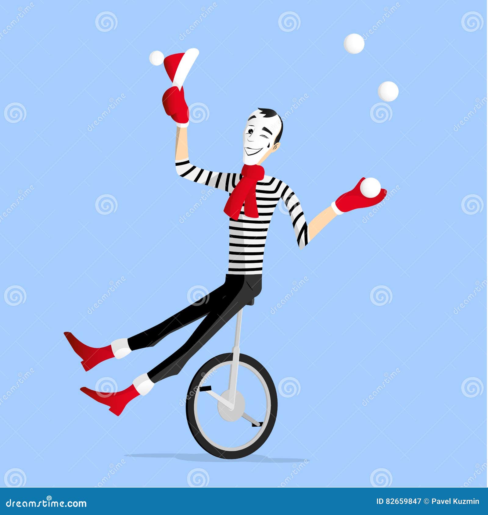 Mime Winter Performance on Unicycle Stock Vector - Illustration of ...