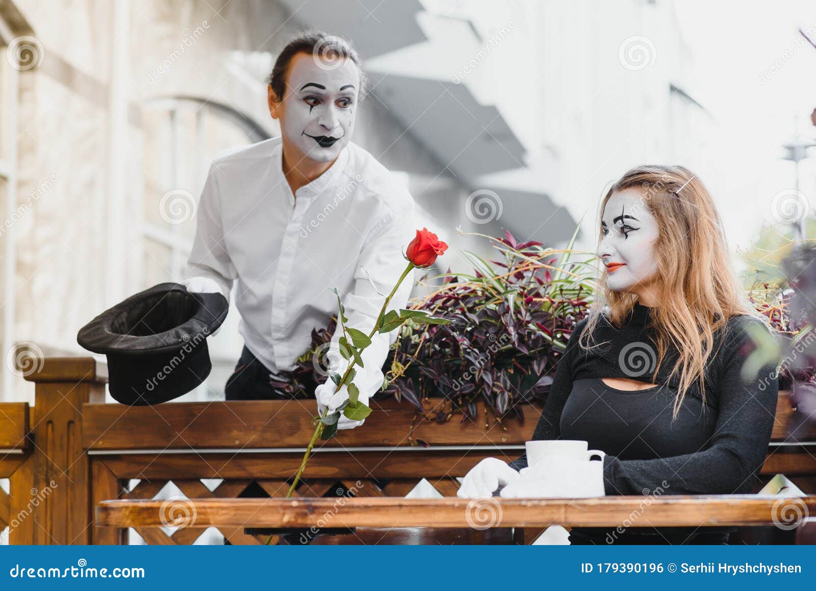 Mimes in Front of Paris Cafe Acting Like Drinking Tea or Coffee Stock ...