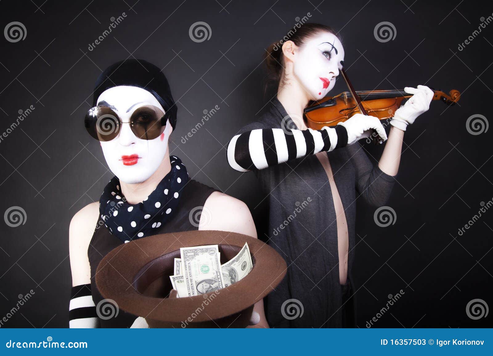 Mimes Playing a Violin for the Money Stock Image - Image of ...