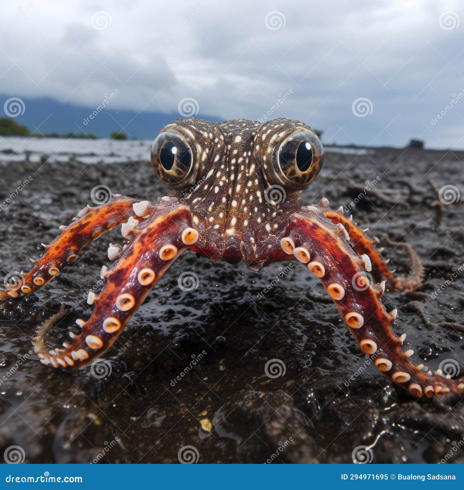 Mimic Octopus on Volcanic Sand Made with Generative AI Illustration ...