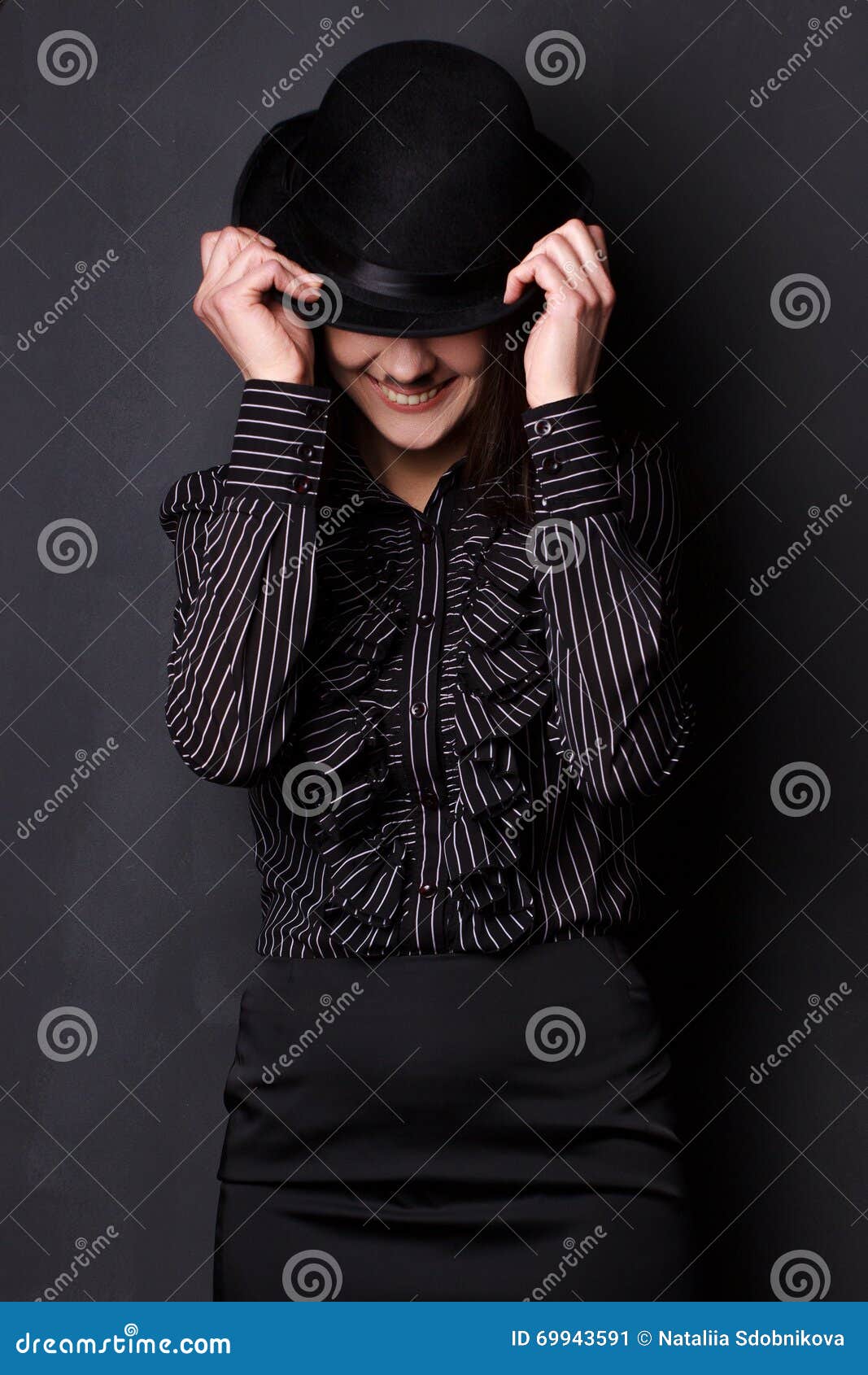 Miming girl stock image. Image of portrait, lady, happy - 69943591