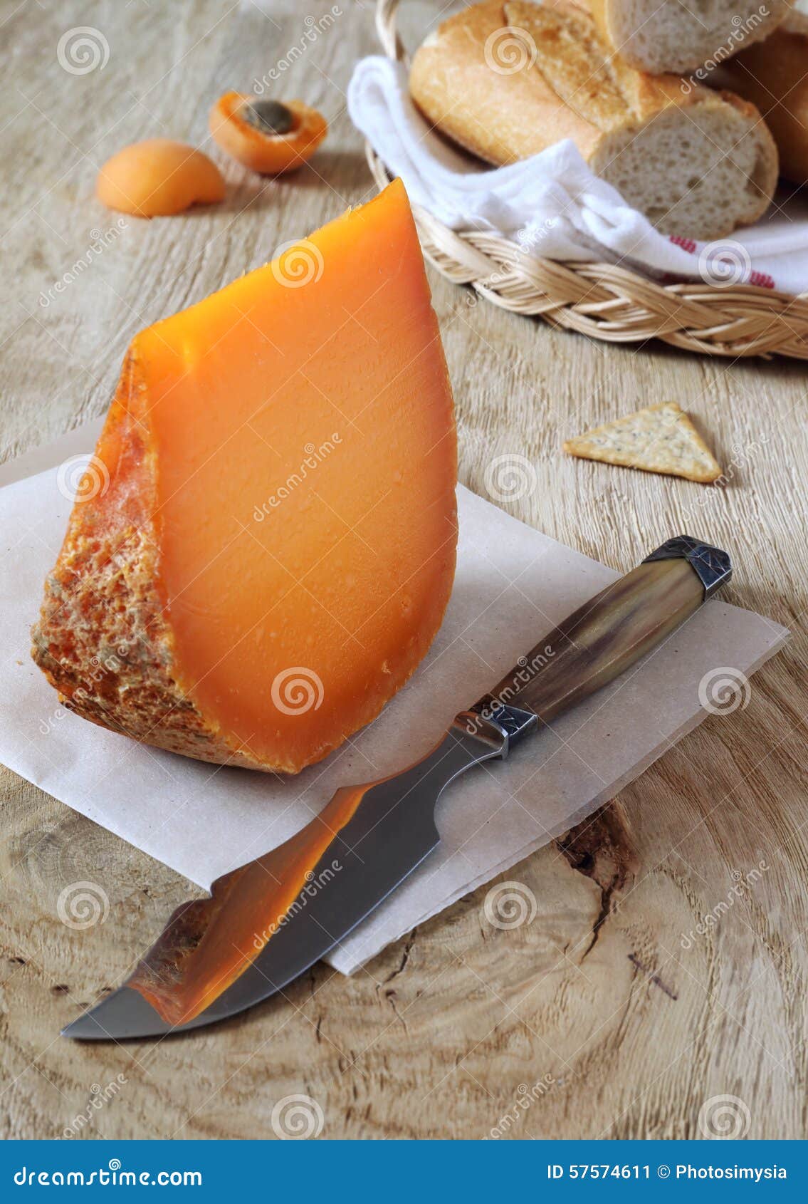 Mimolette Cheese and Baguette Stock Image - Image of baguette, orange ...