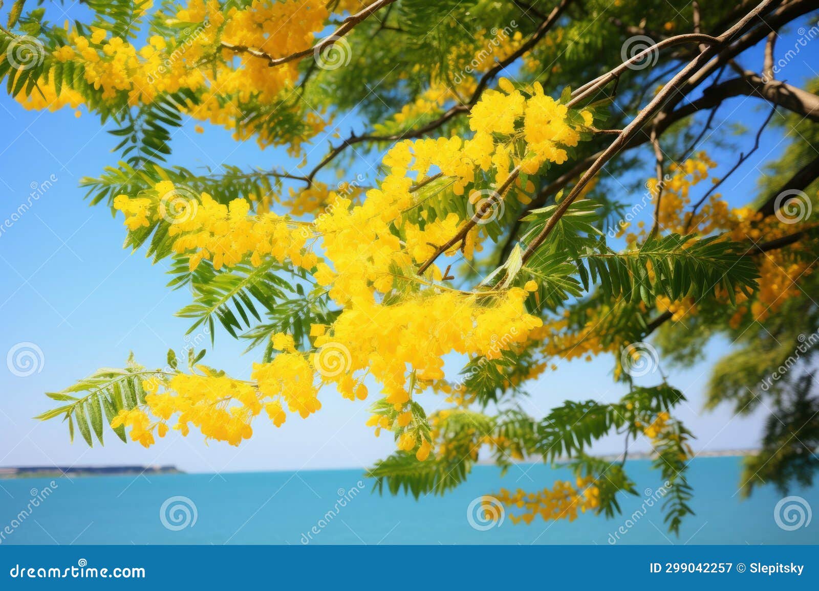 Mimosa Branches Against the Blue Sky Stock Image - Image of flower ...