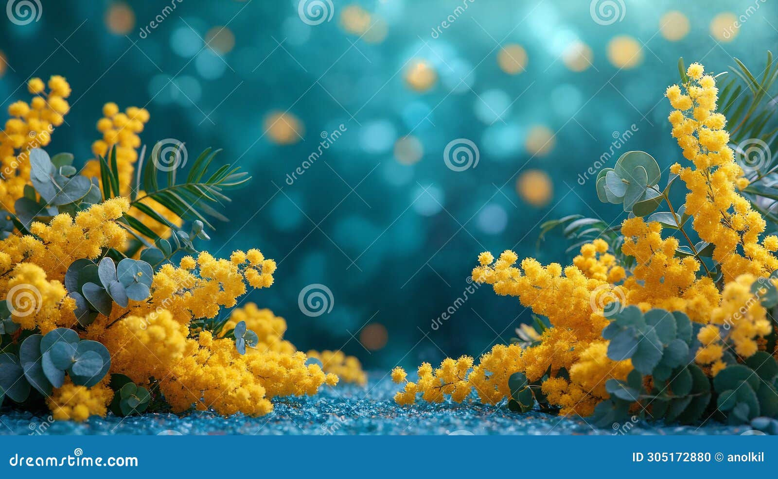 Mimosa Branches on a Dark Blue Background with Blur. AI Generative ...