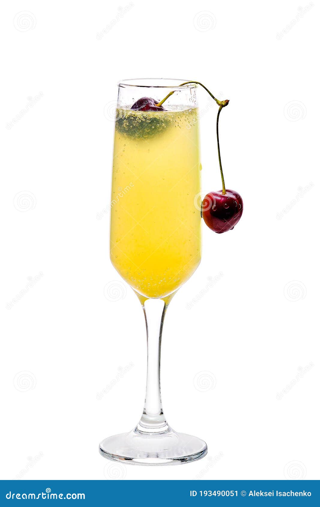 Mimosa Cocktail Decorated with Cherry Isolated on White Stock Image ...