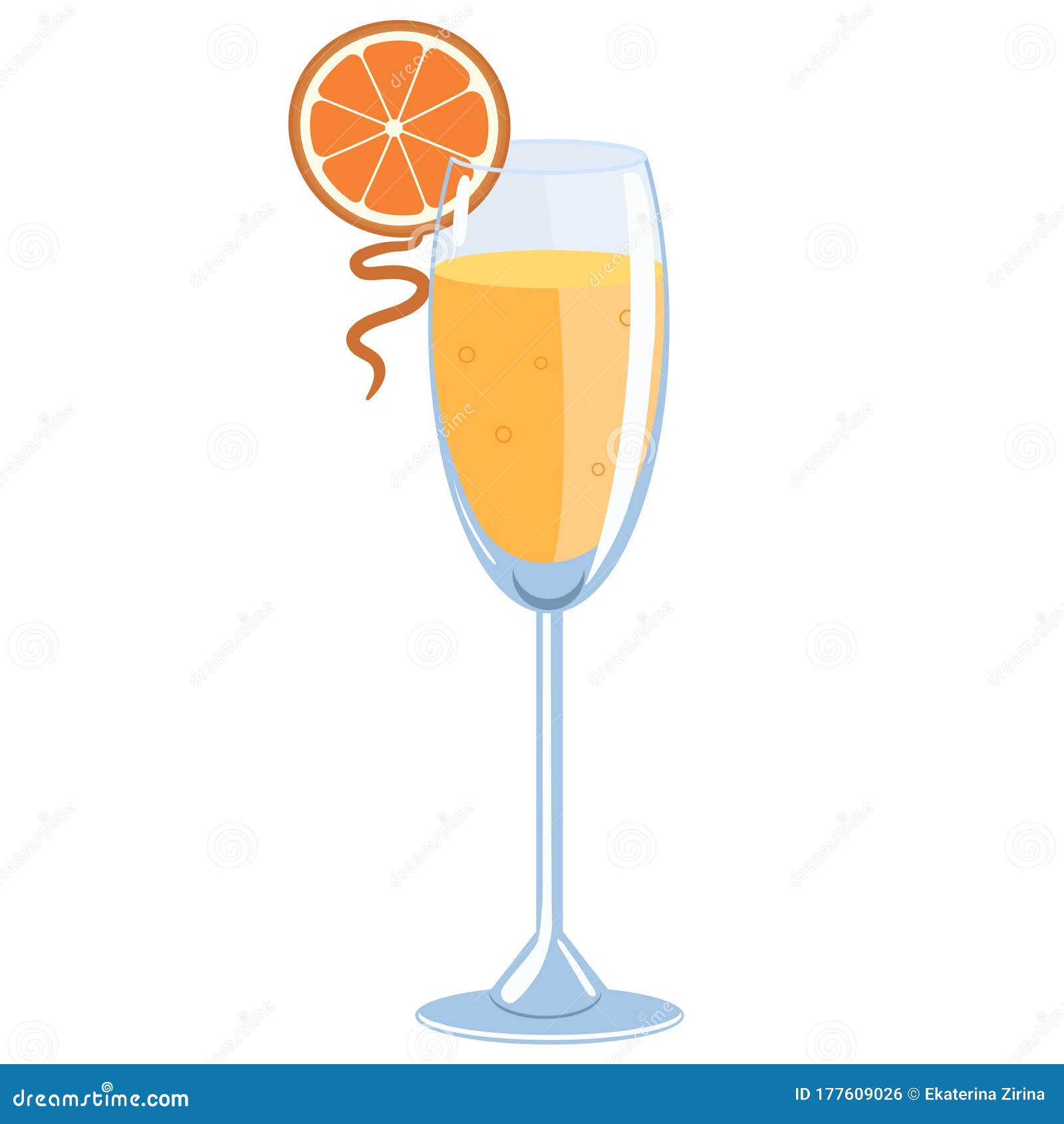 Mimosa Cocktail Illustration. Alcoholic Classic Bar Drink Hand Drawn ...