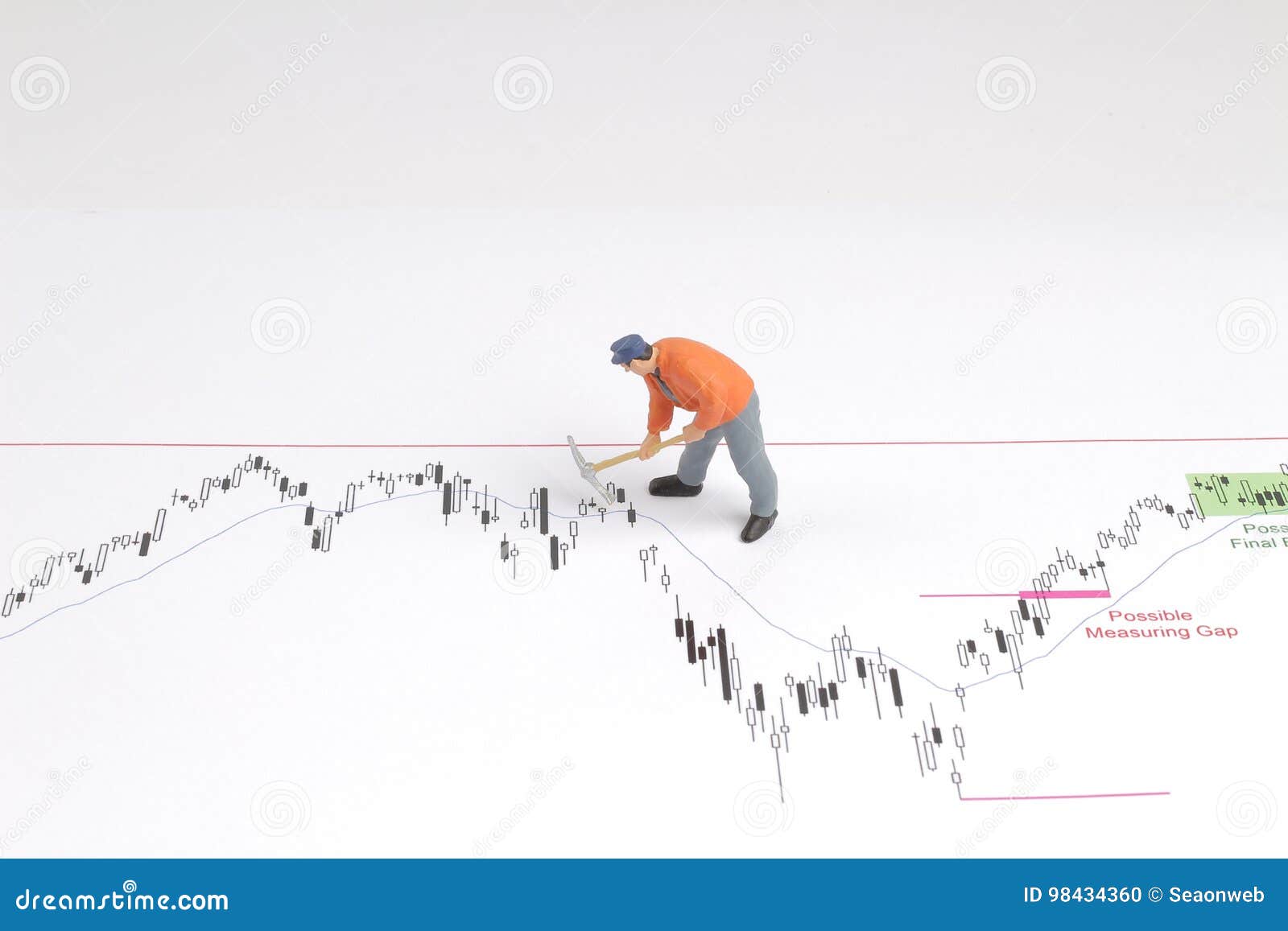 Min Worker with Pickaxe Working on a Graph Stock Photo - Image of ...