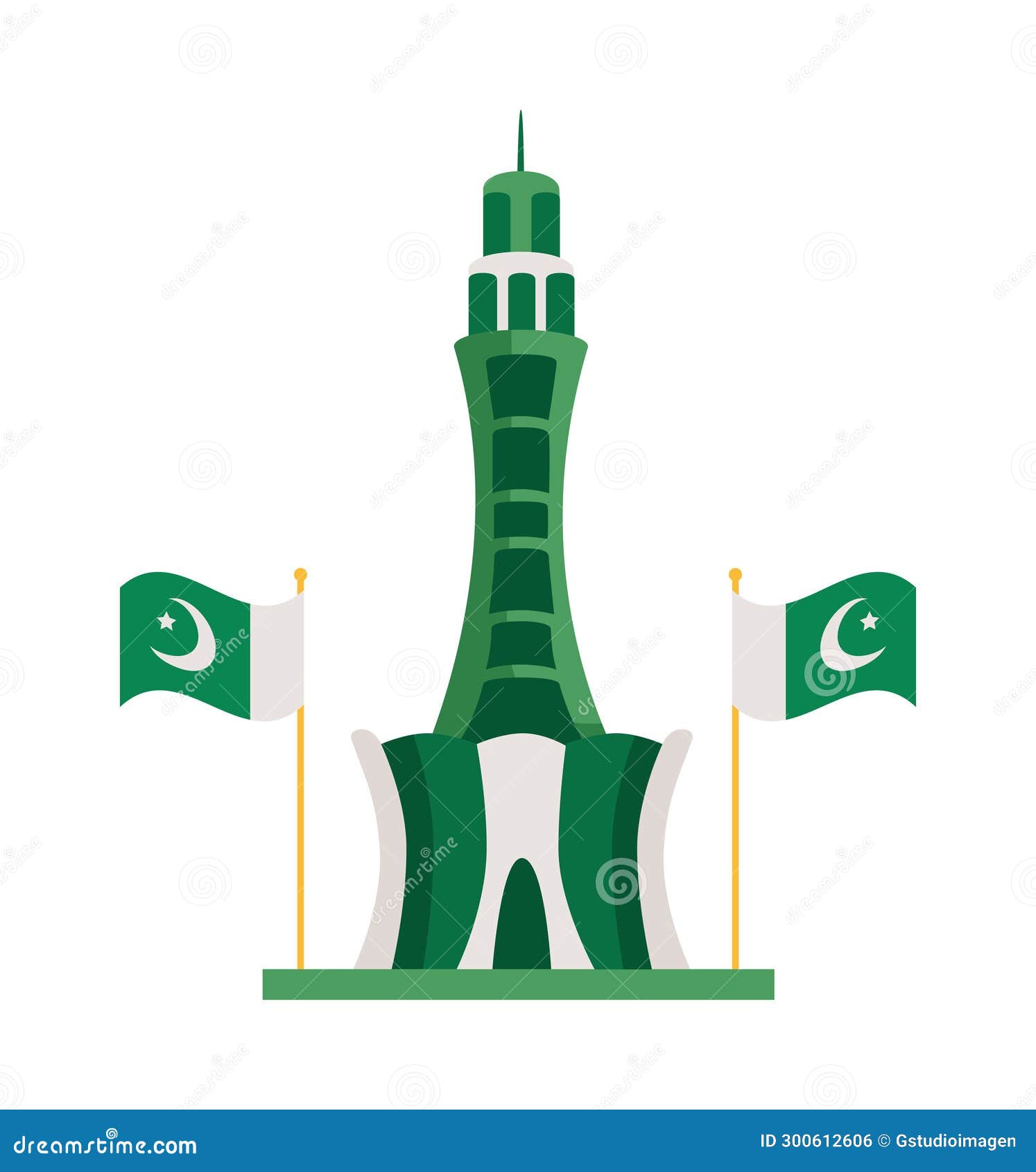 Minar E Pakistan Tower with Flags Stock Illustration - Illustration of ...