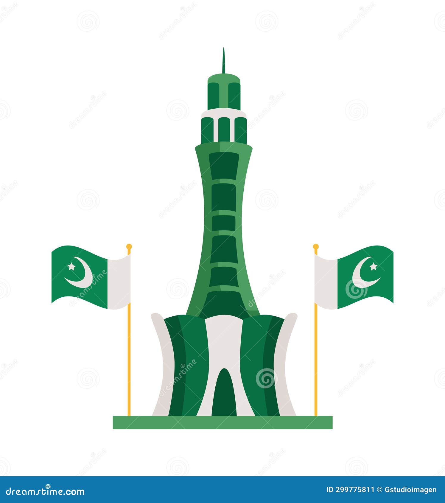 Minar E Pakistan Tower with Flags Stock Vector - Illustration of design ...