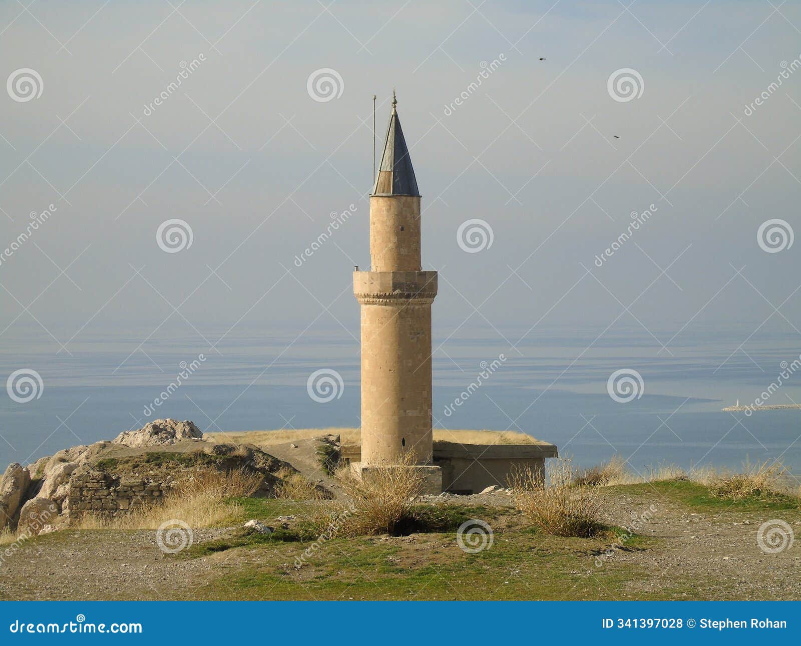 A Minaret Overlooking Lake Van in Turkey Stock Photo - Image of area ...