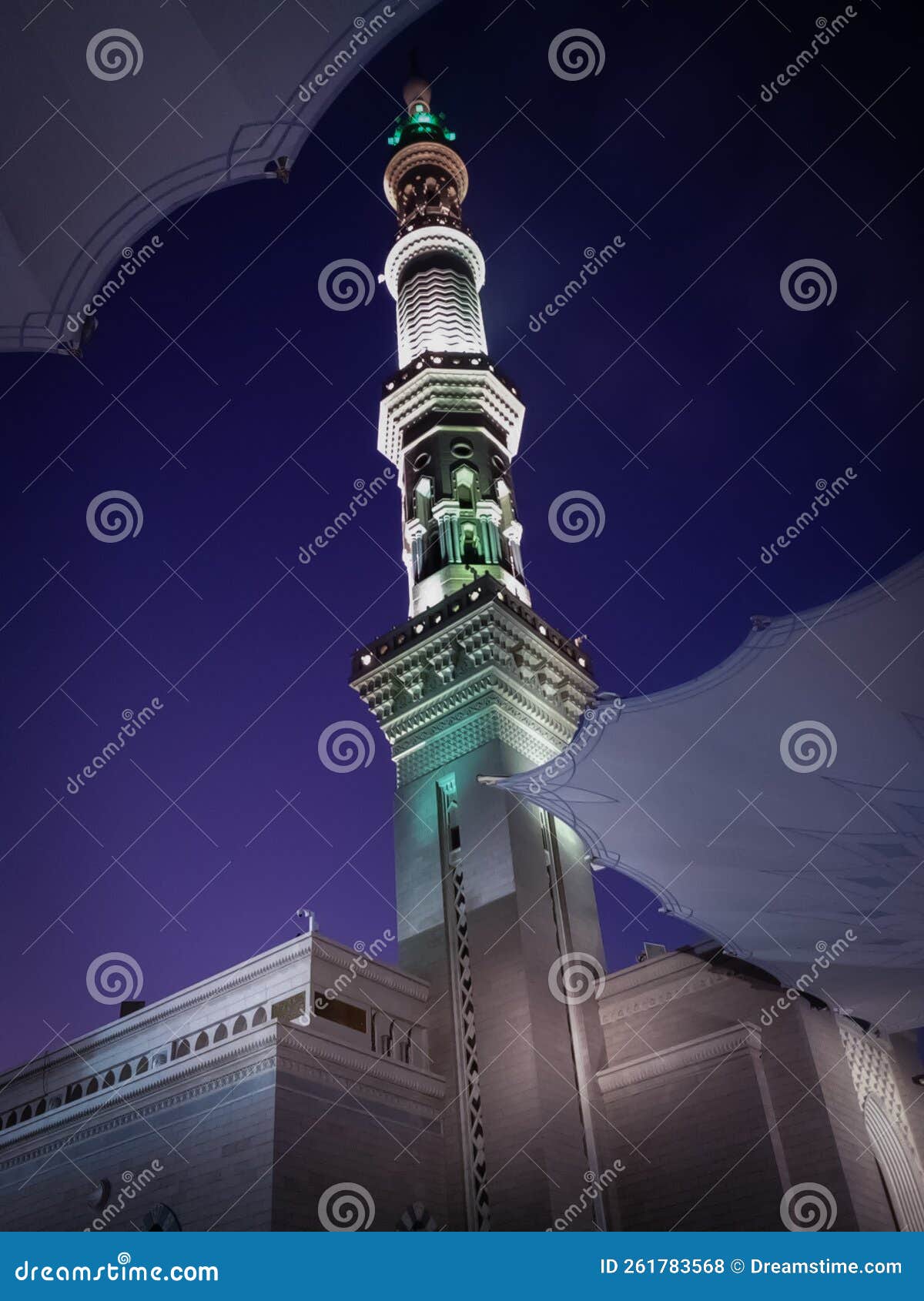 Minaret of the Prophetic Mosque in Medina Stock Photo - Image of ...