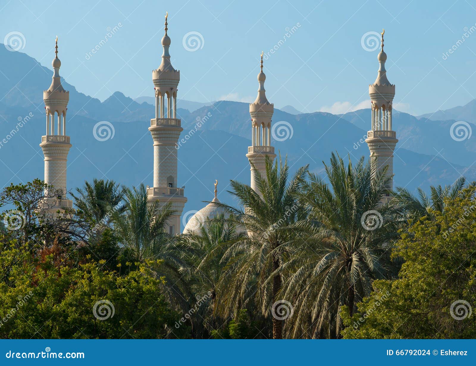 Minarets Muslim Mosque on a Background of Mountains. Stock Photo ...