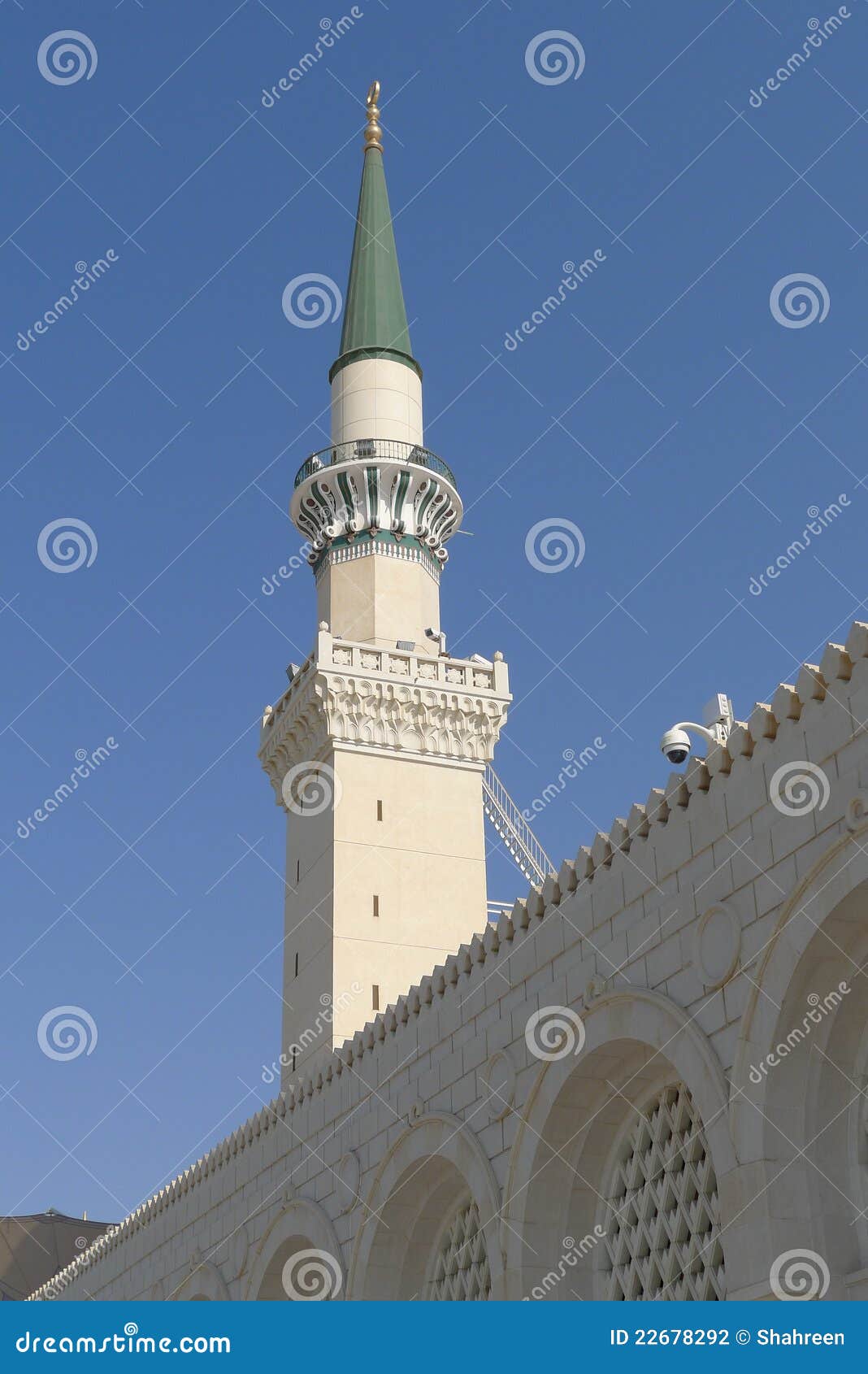 Minarett Der Nabawi Moschee Stockfoto - Bild von minarett, leuchten ...