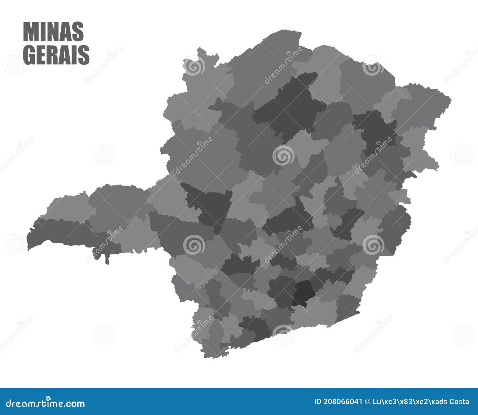Minas Gerais regions map stock vector. Illustration of district - 208066041