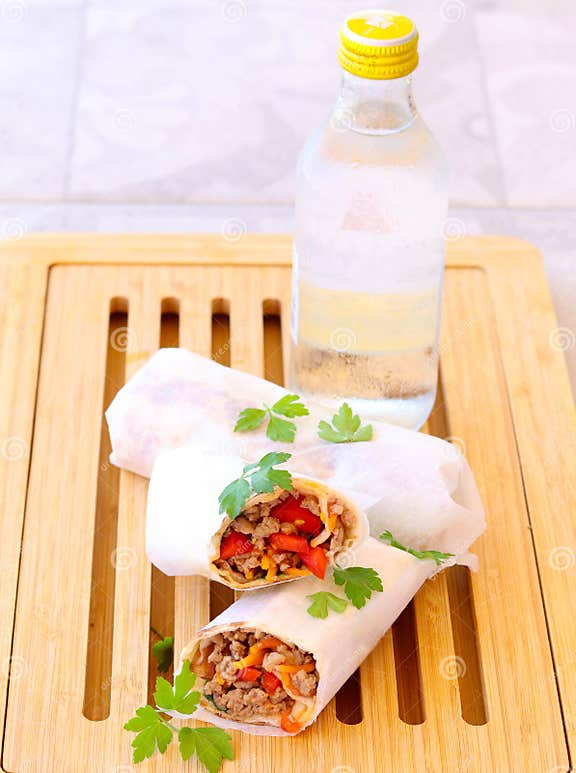 Mince Beef and Vegetable Wraps Stock Image - Image of brunch, homemade ...