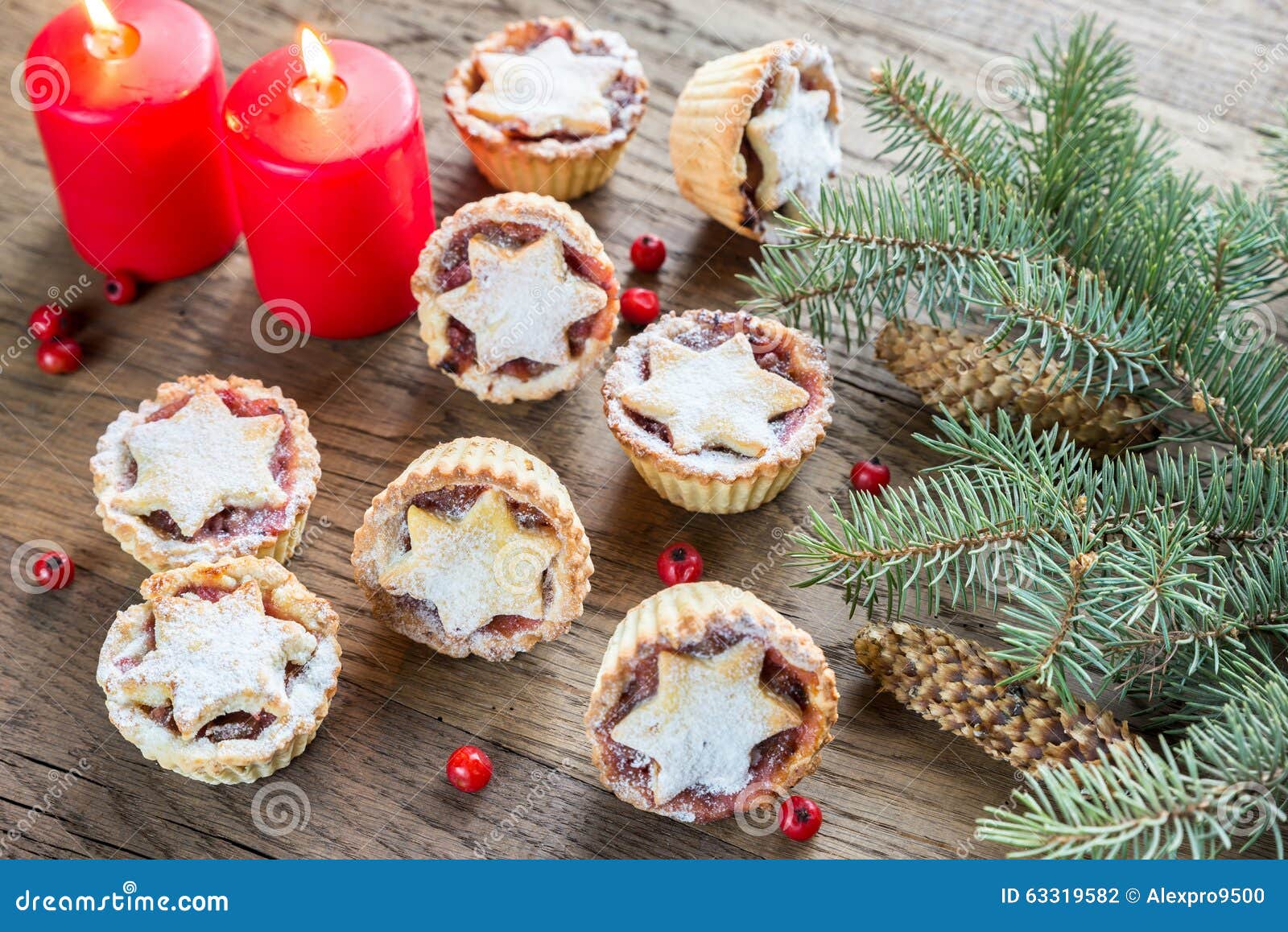 Mince Pies with Christmas Tree Branch Stock Photo - Image of biscuit ...