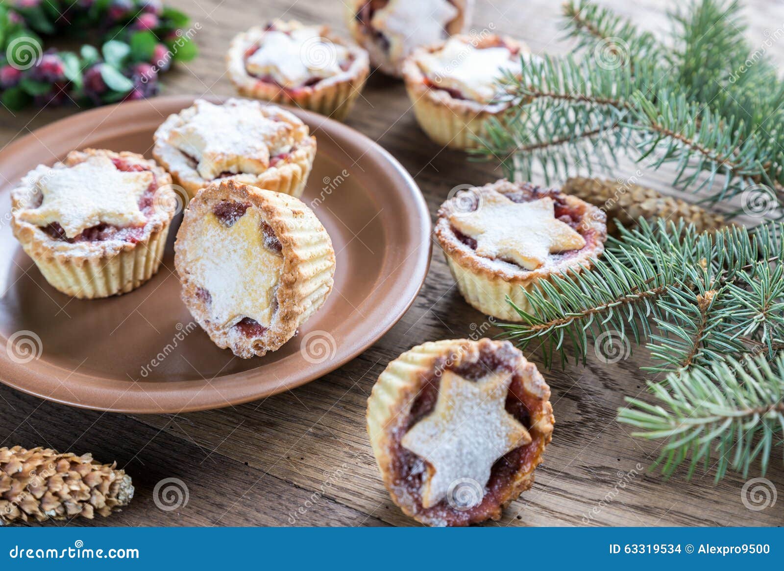 Mince Pies with Christmas Tree Branch Stock Photo - Image of cookie ...