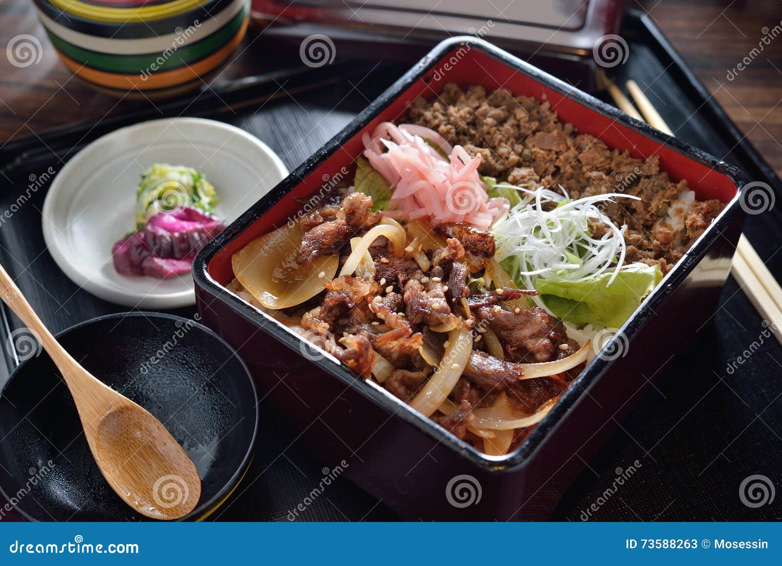 Minced Beef rice box stock image. Image of ribeyes, closeup - 73588263