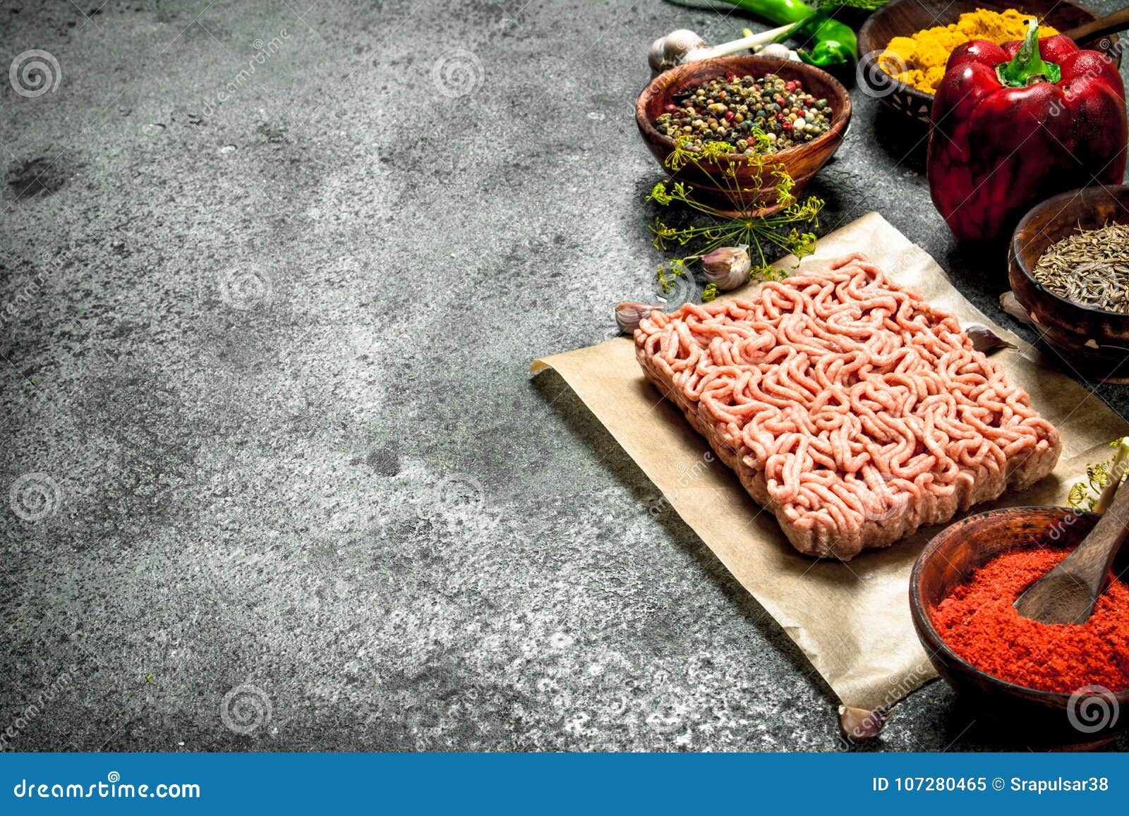 Minced Beef with Various Spices and Herbs. Stock Image - Image of ...