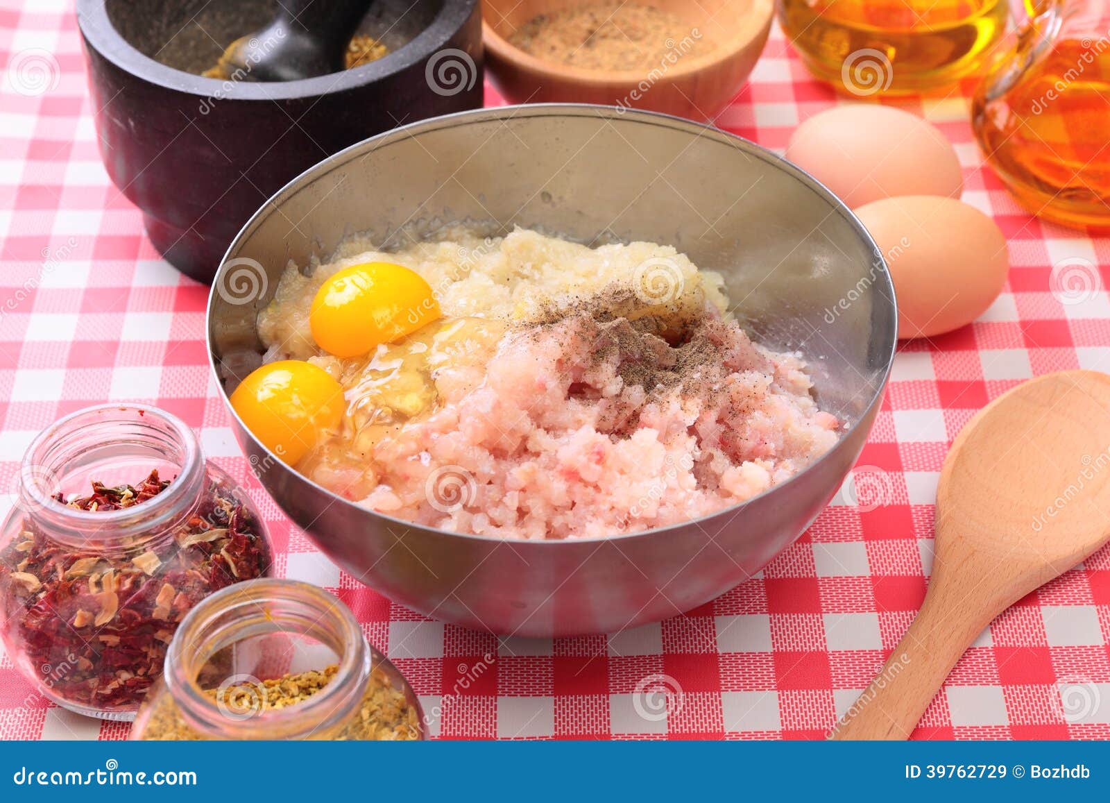 Minced Fish in the Bowl and Spices Stock Image - Image of olive, fish ...