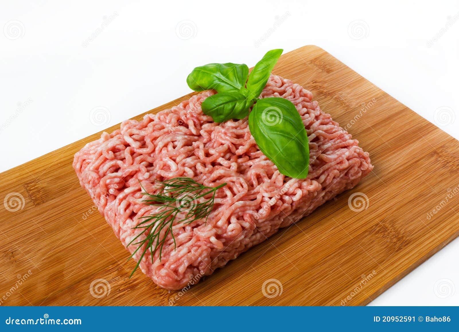 Minced Meat with Basil on a Wooded Cutting Board Stock Image - Image of ...