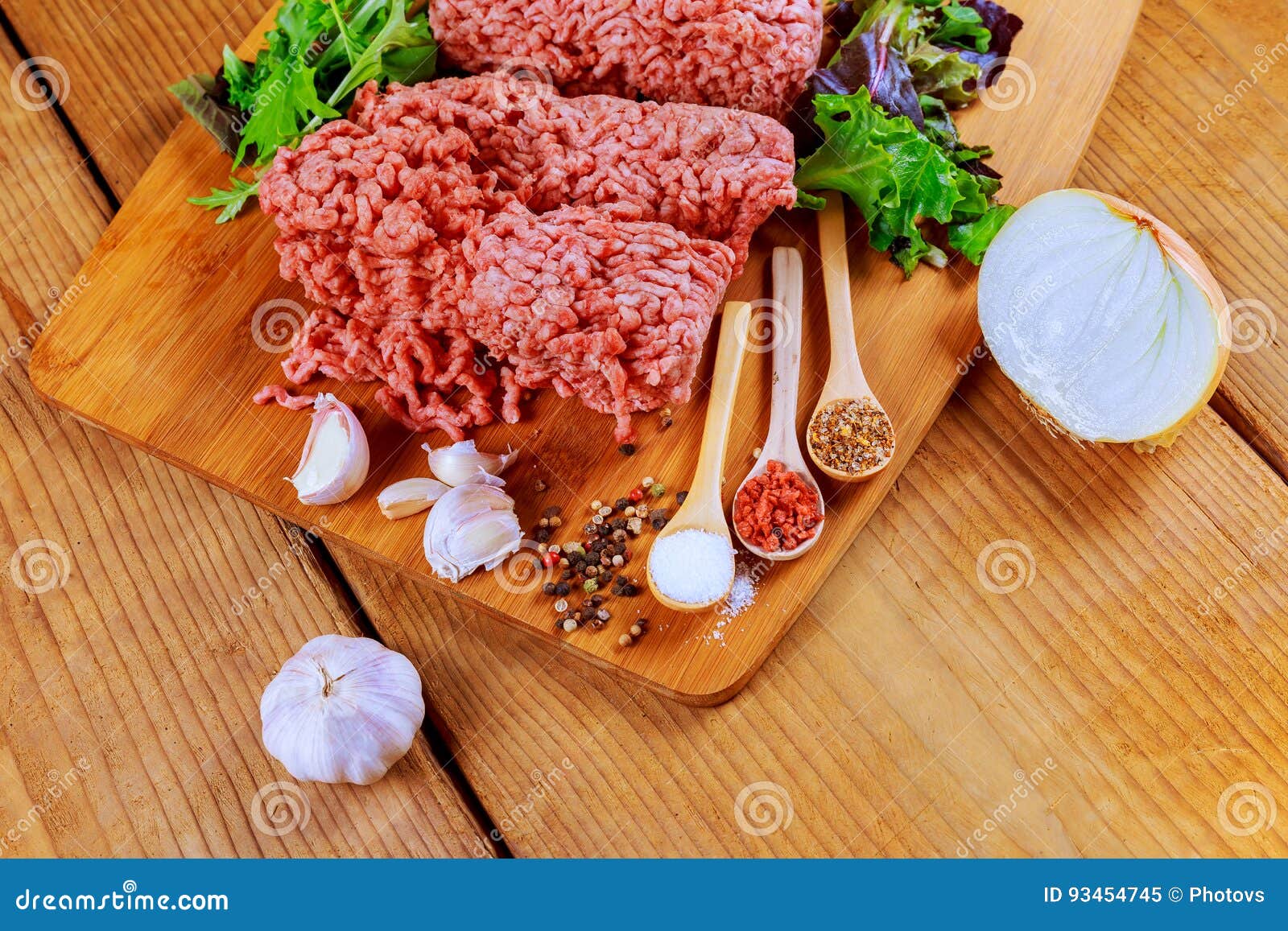 Minced Meat in Butcher Paper with Onion Garlic Stock Image - Image of ...