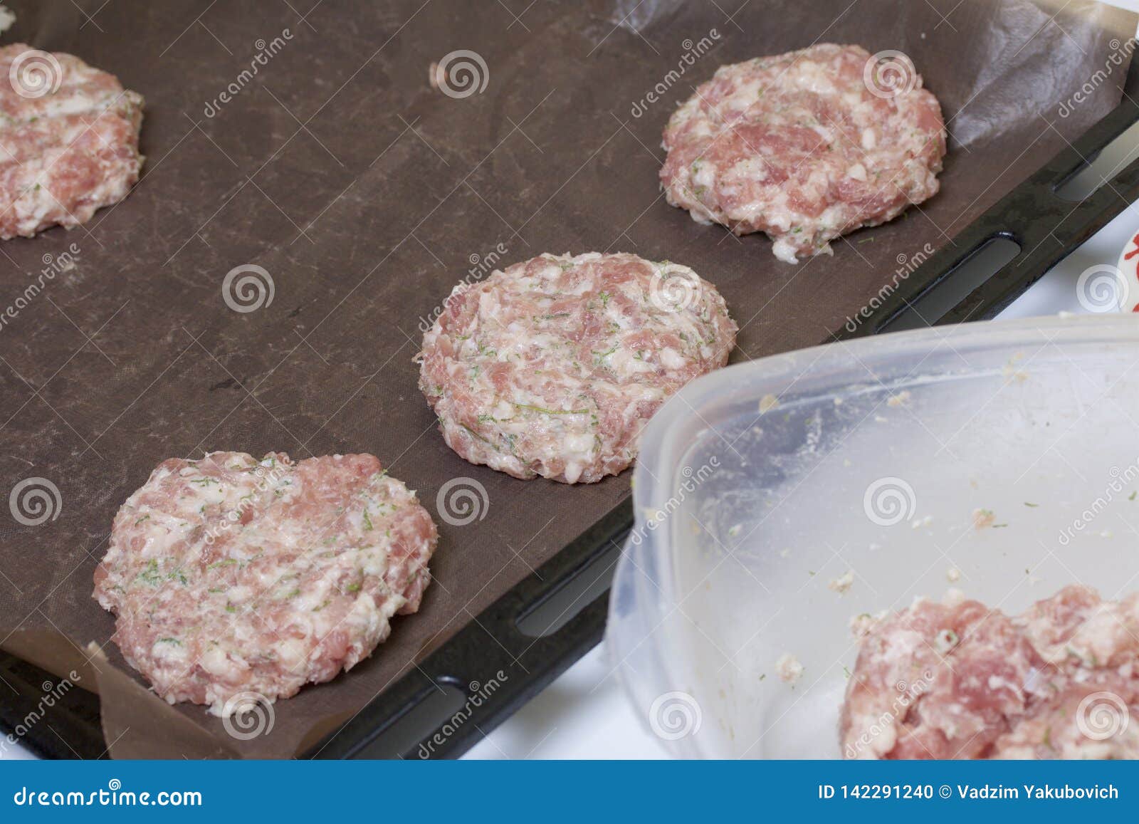 Minced Meat Cutlets are on the Baking Sheet. Minced Meat Steaks with ...