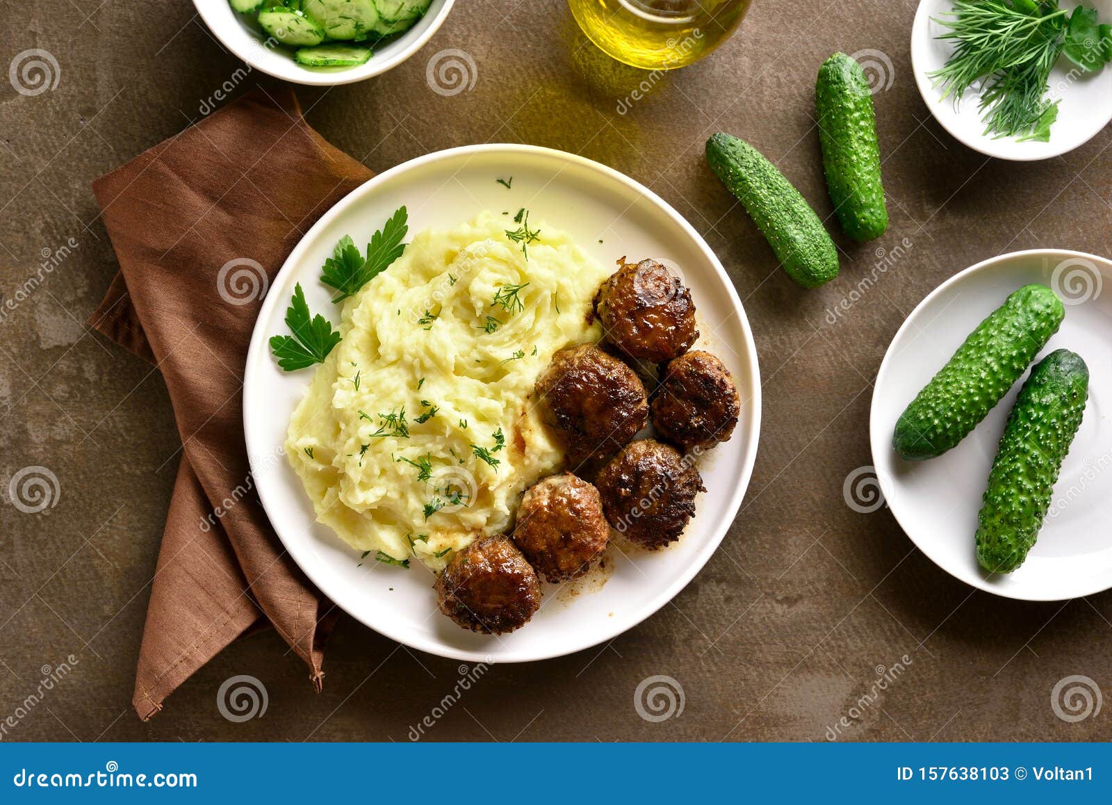 Minced Meat Cutlets with Mashed Potatoes Stock Image - Image of closeup ...