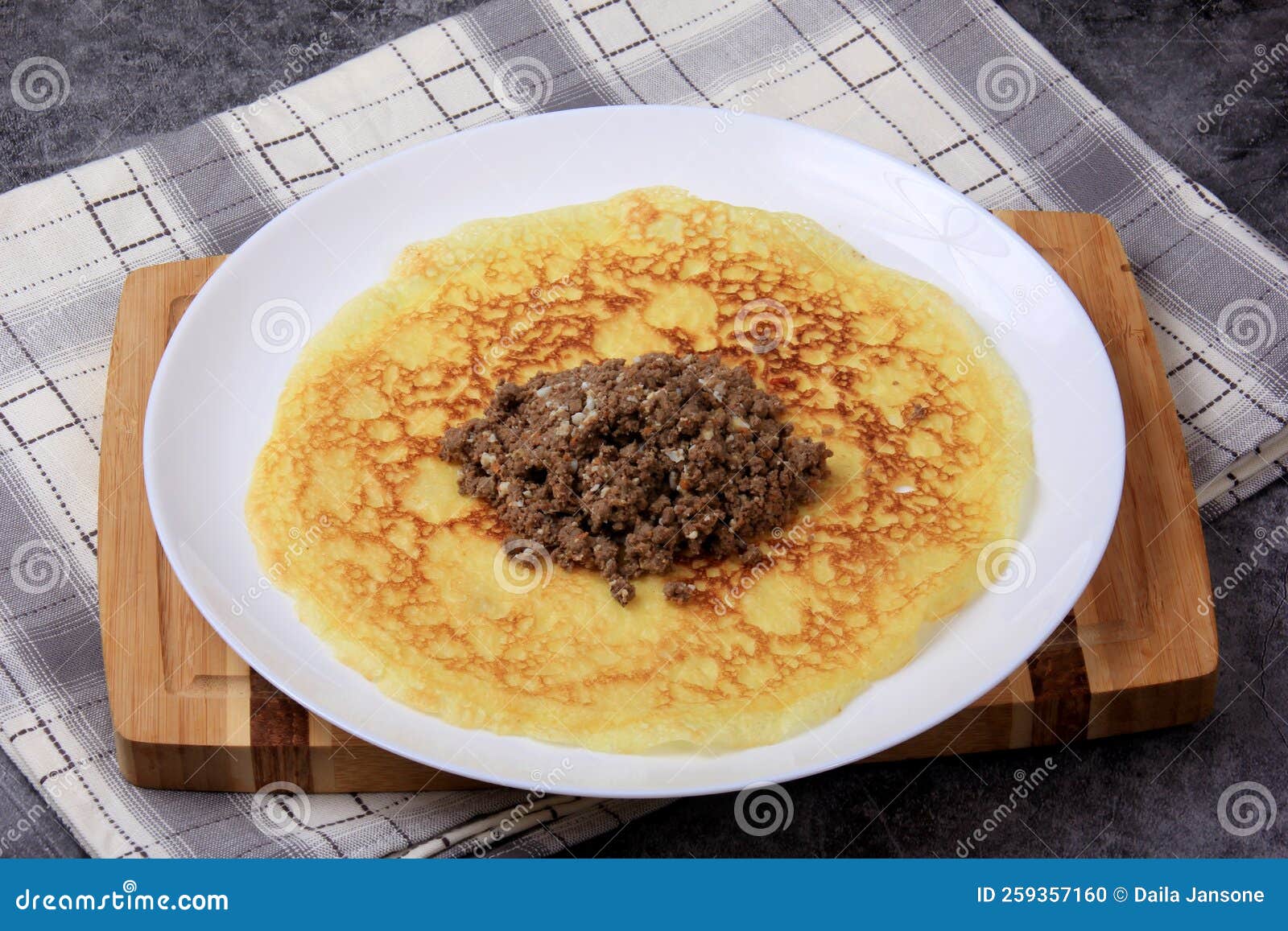 Minced Meat Filling on a Large Thin Pancake Stock Photo - Image of ...