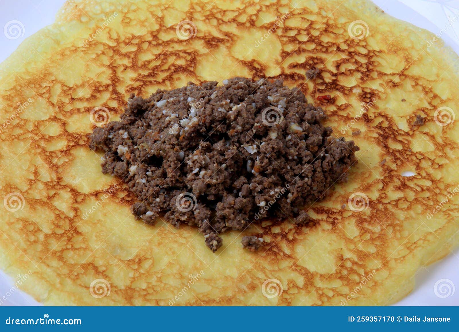 Minced Meat Filling on a Large Thin Pancake Stock Photo - Image of thin ...
