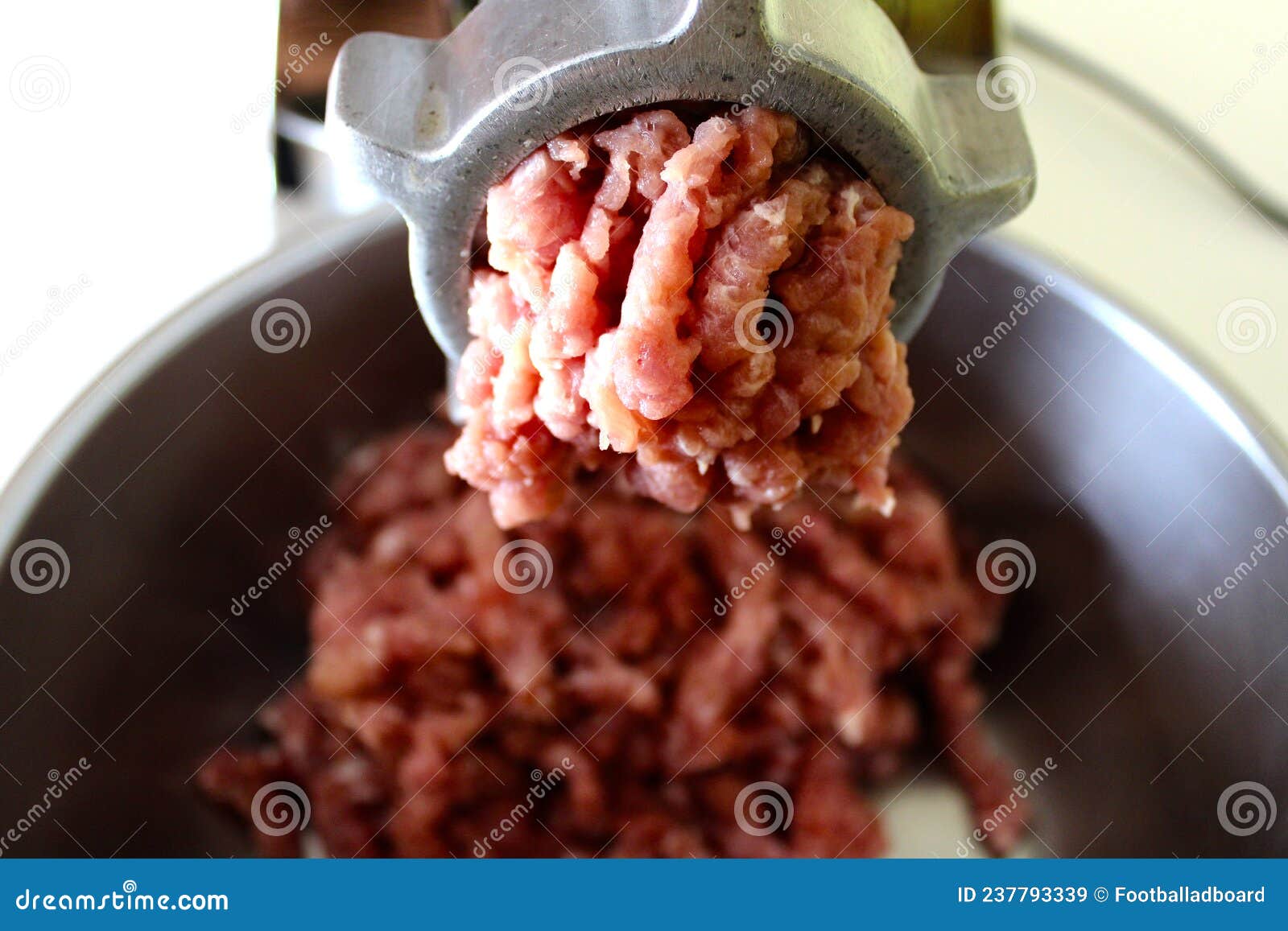 Minced Meat and Grinder. Mincing Turkey Raw Meat. Stock Image - Image ...