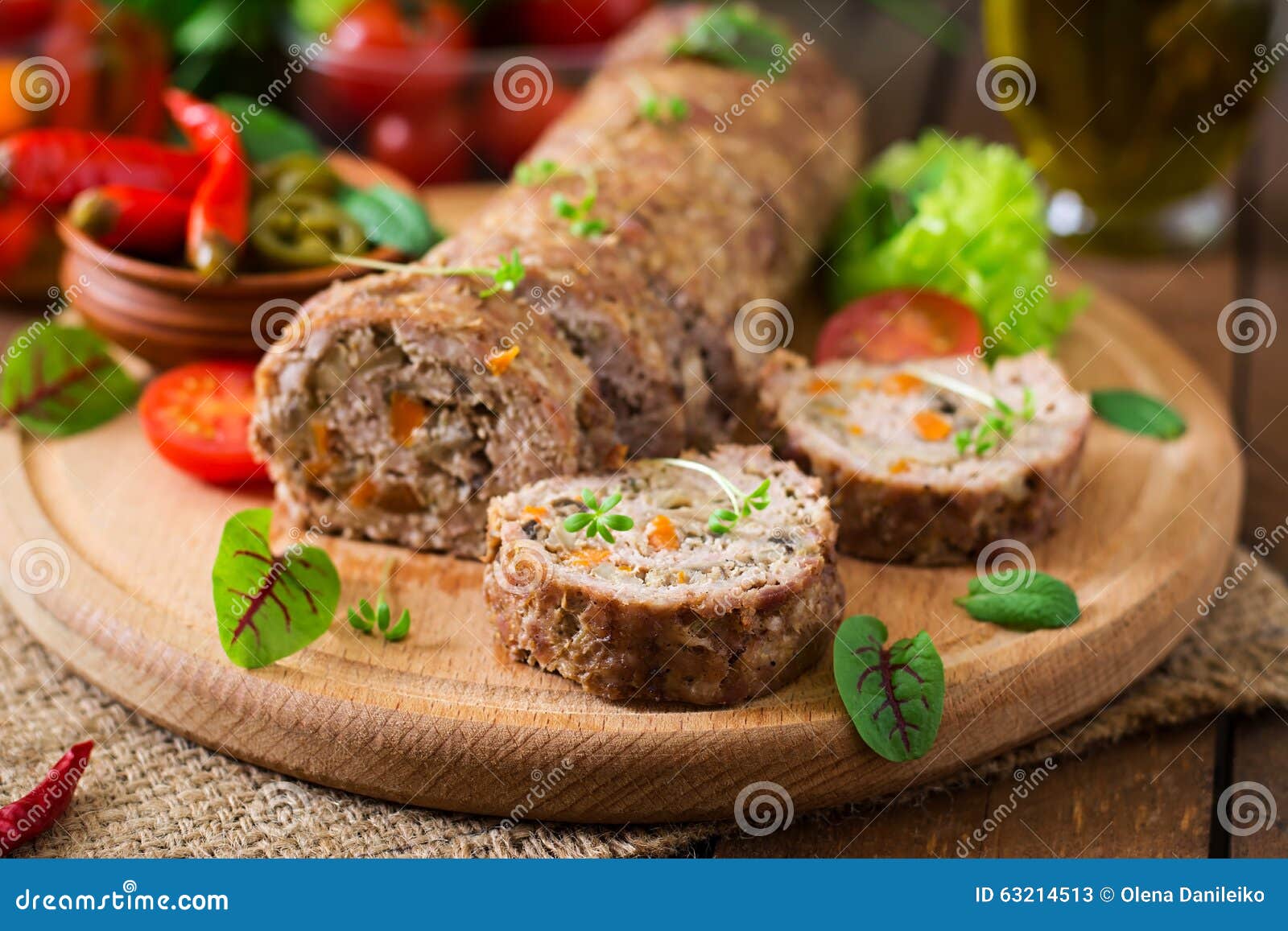 Minced Meat Loaf Roll with Mushrooms Stock Image - Image of cooked ...