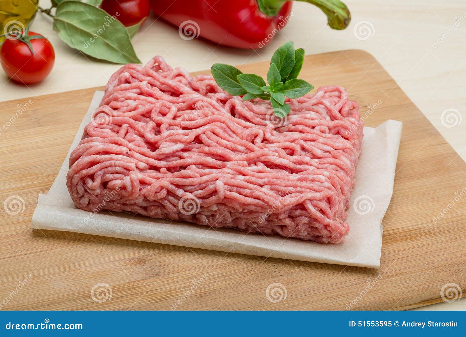Minced meat stock image. Image of cuisine, plate, basil - 51553595