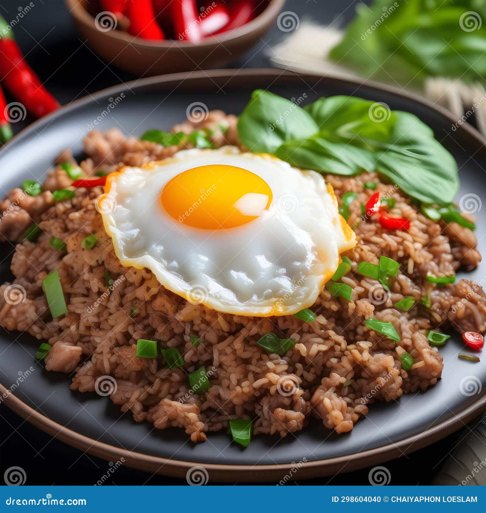 Minced Pork and Basil Fried Rice with Fried Egg Stock Photo - Image of ...