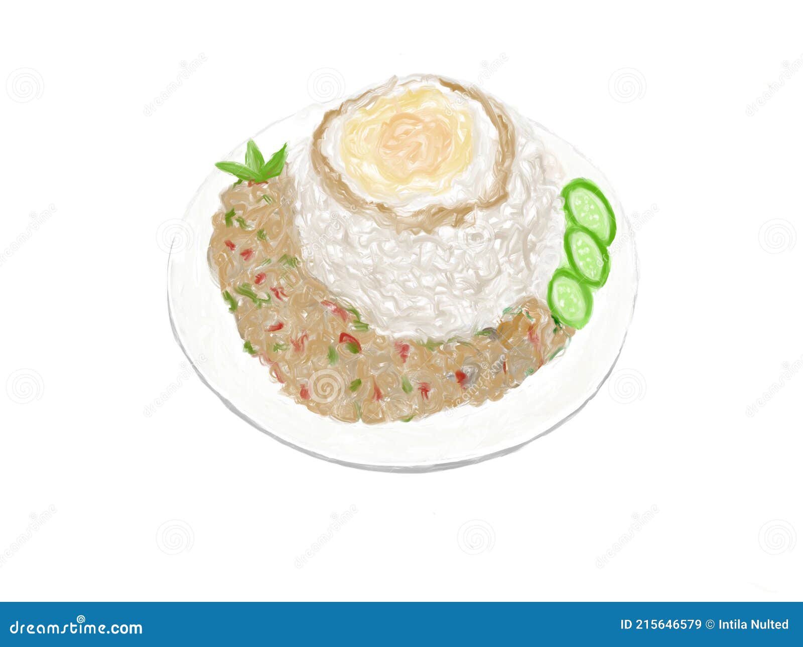 Minced Pork Basil with Rice and Fried Egg Thai Food Stock Illustration ...