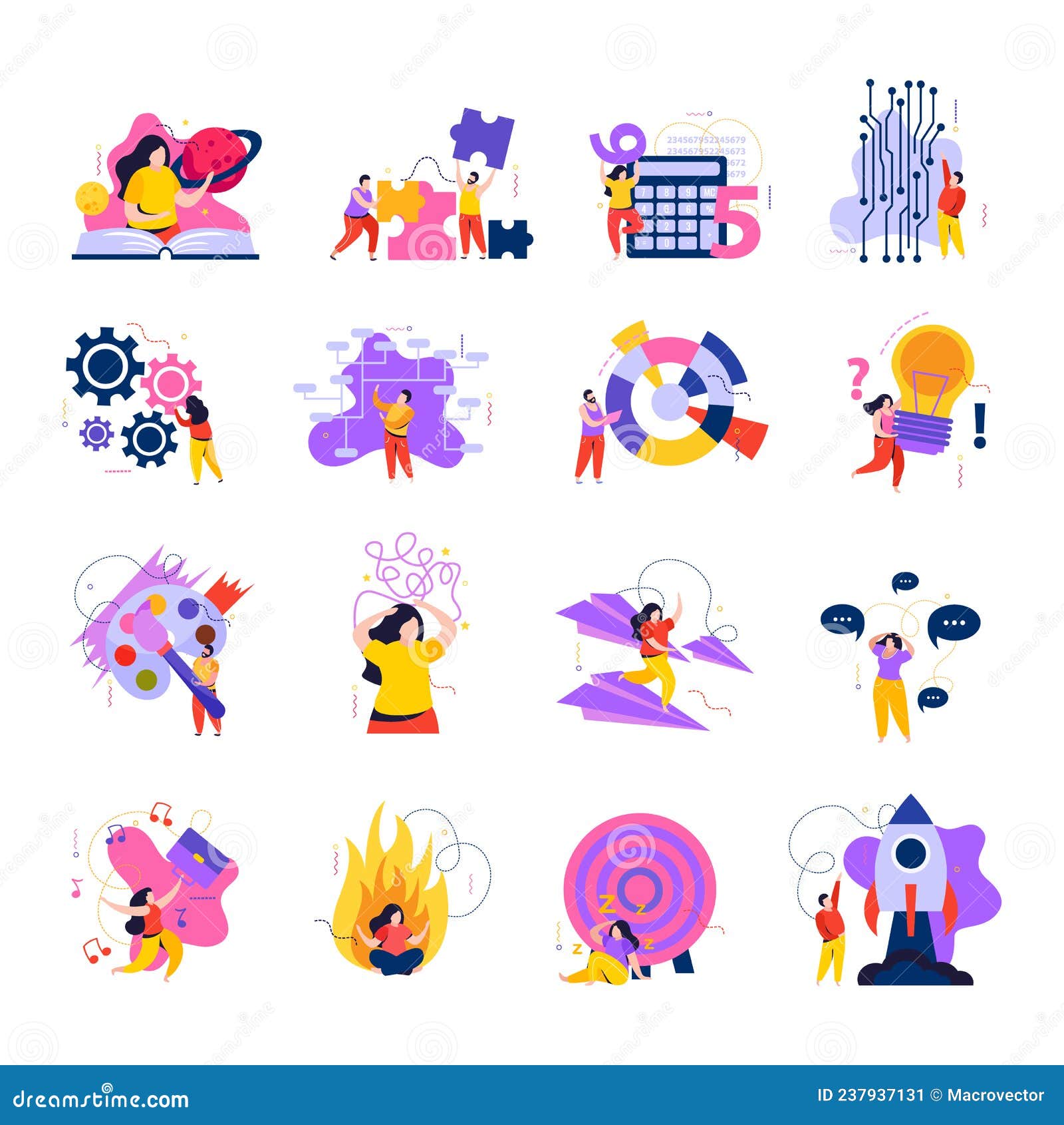Mind Behavior Flat Colored Icon Set Stock Vector - Illustration of ...